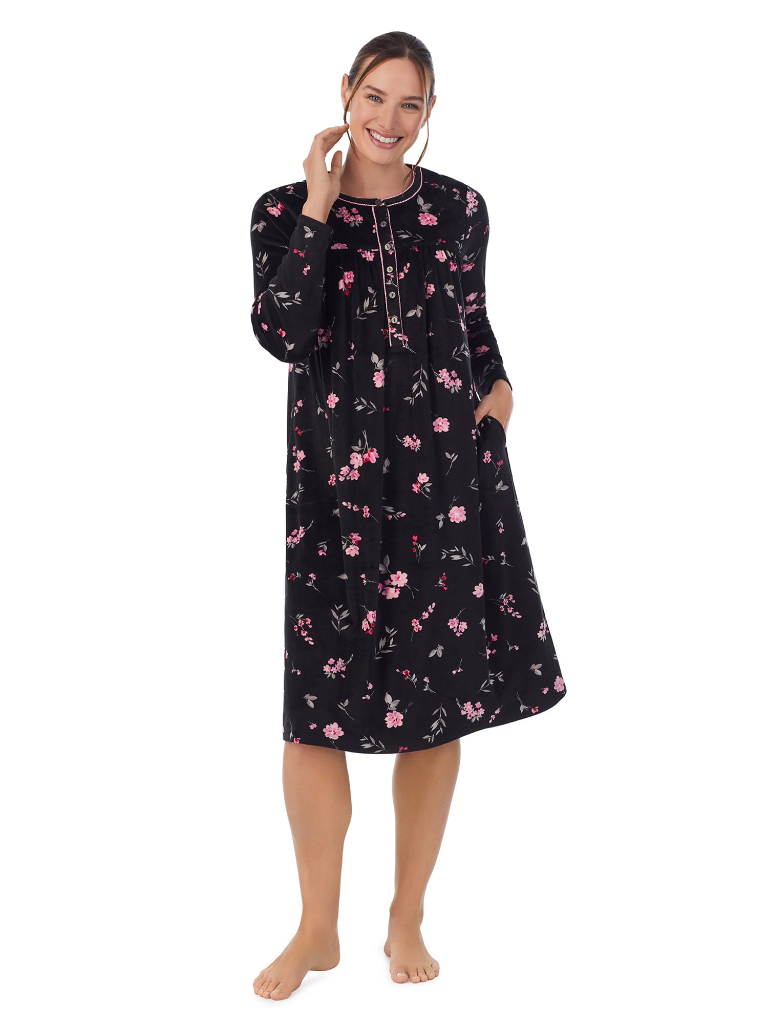 Aria Women's Knit Velour Long Sleeve Ballet Nightgown, Sizes S to 5X ...