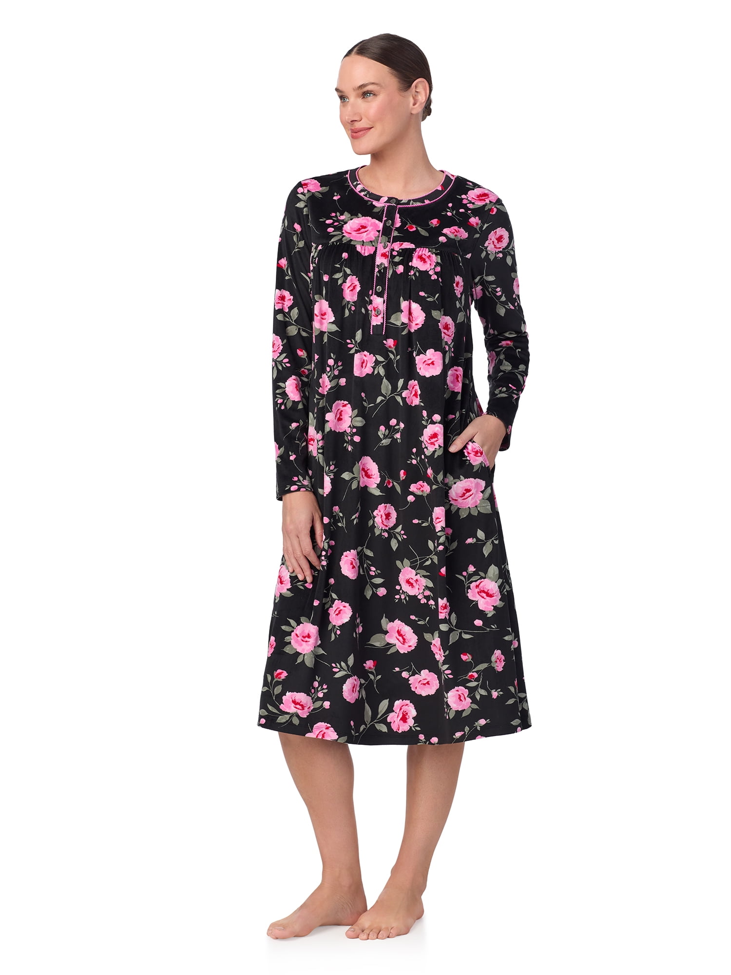 Aria Women’s Knit Velour Long Sleeve Ballet Nightgown, Sizes XS-5X ...