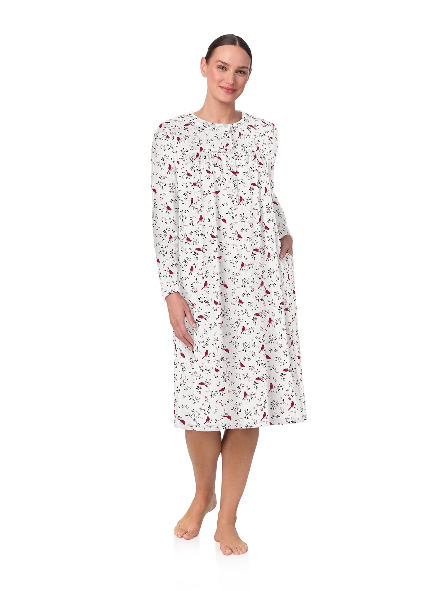 Aria Women’s Long Sleeve Stretch Velour 44" Sleepwear Nightgown, Sizes ...