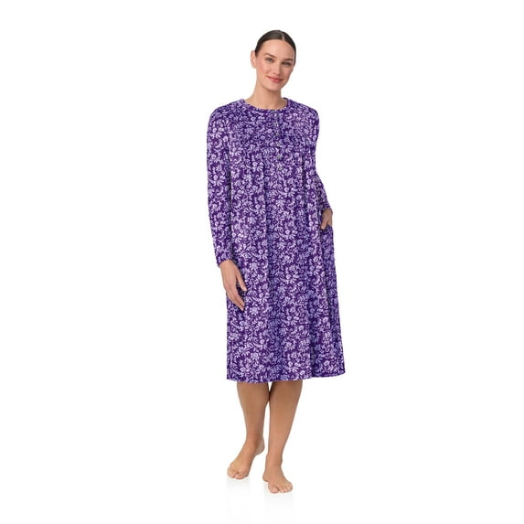 Aria Women’s Long Sleeve Stretch Velour 44" Sleepwear Nightgown, Sizes ...