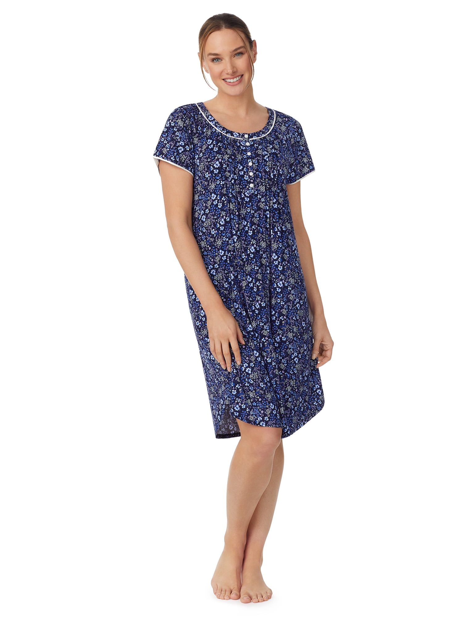 Aria Women's 40" Nightgown XS-5X Soft Flutter Sleeves Pintuck Pockets ...
