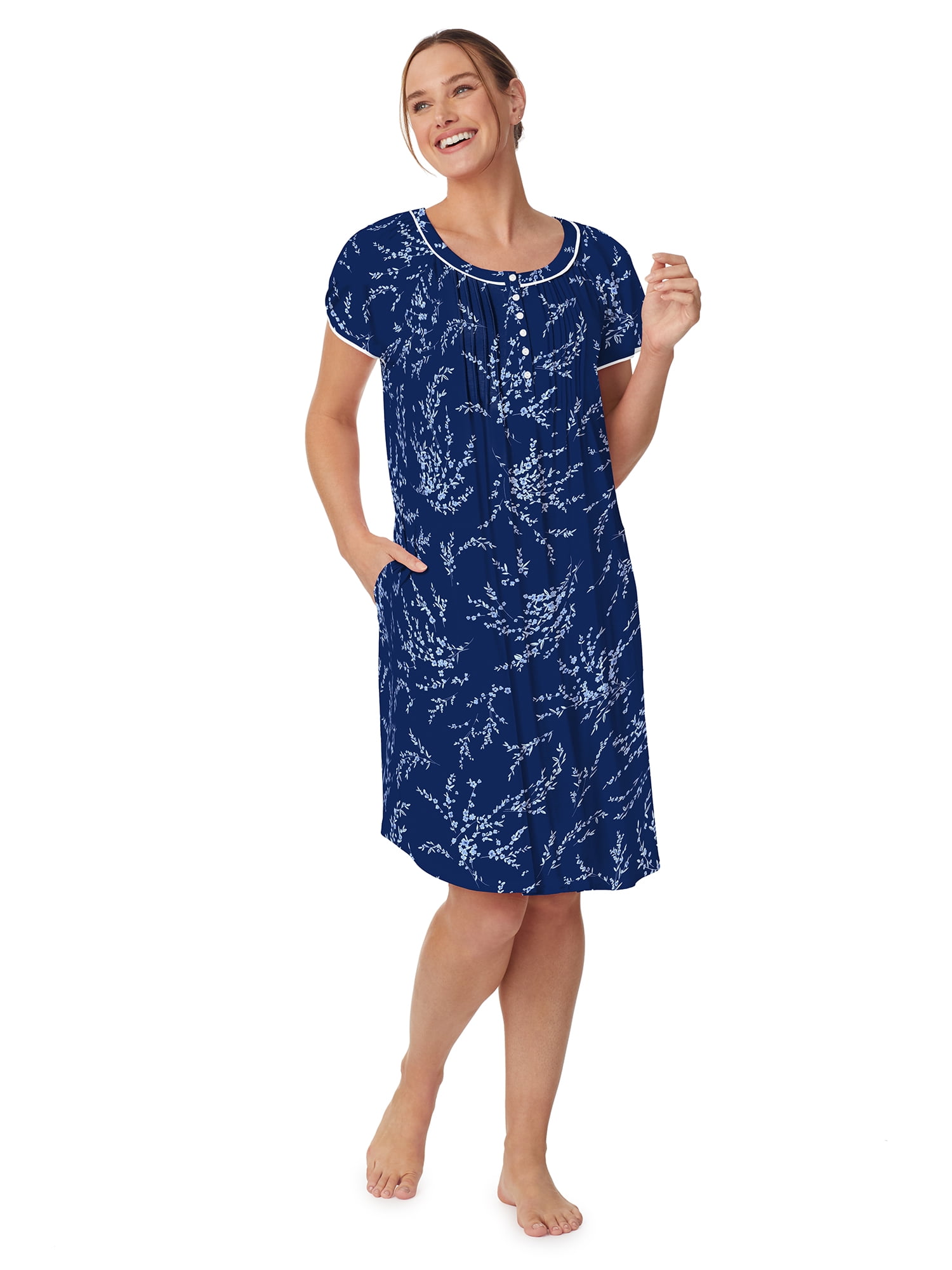 Aria Women's Raglan Sleeve Scoop Neck 40" Nightgown, Sizes XS to 5X ...