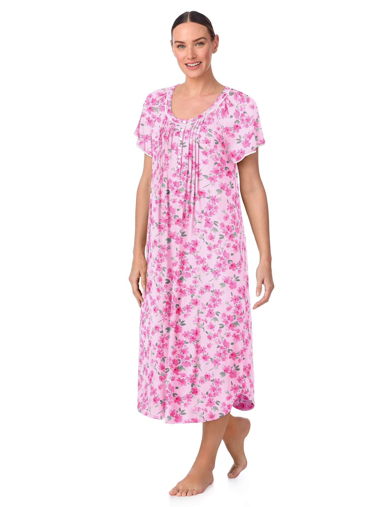 Aria Women's Raglan Sleeve Scoop Neck 46" Nightgown, Sizes XS to 5X ...