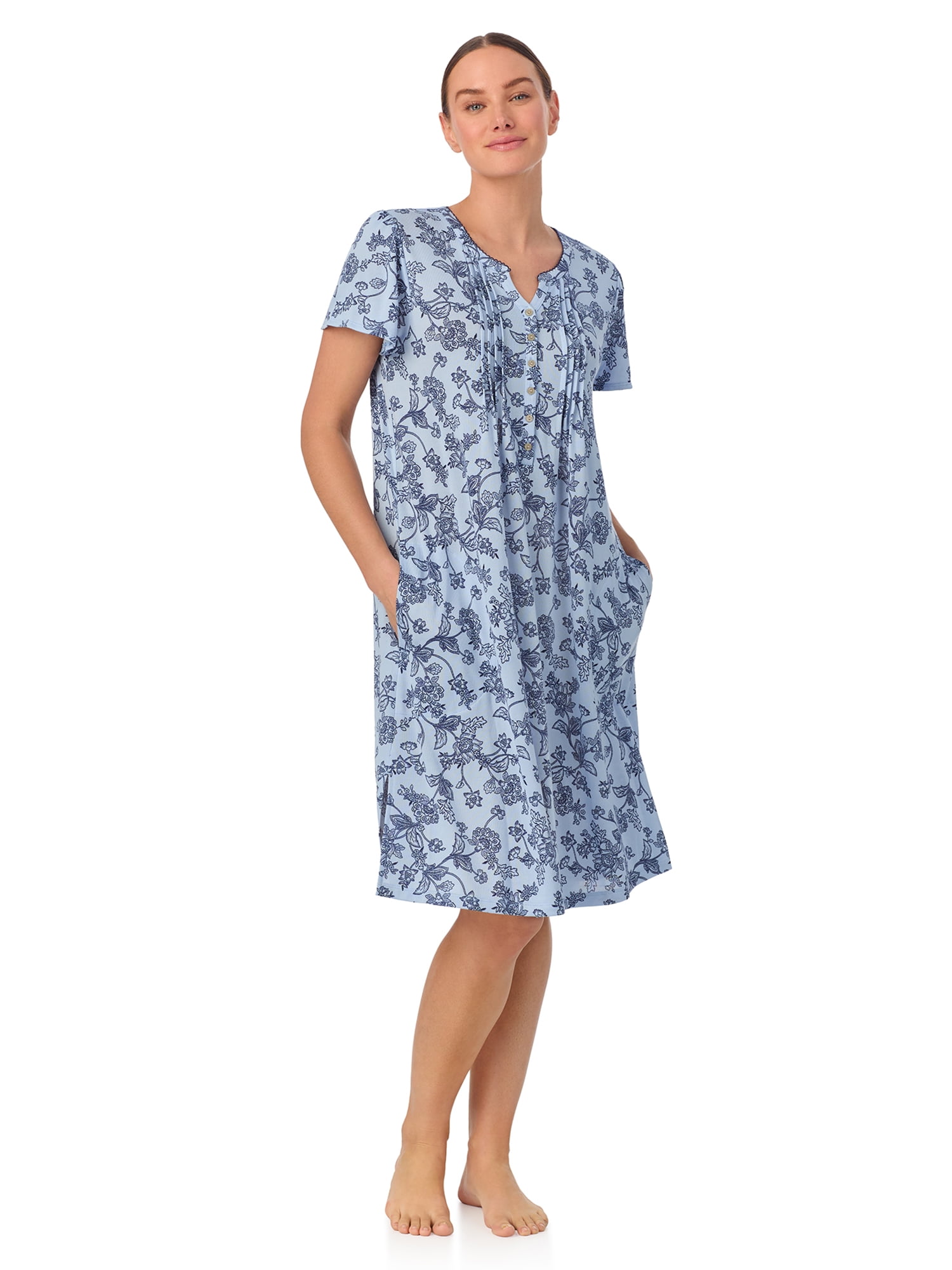 Aria Women’s Short Sleeve Split Neck Sweater Knit Nightgown, Sizes XS ...