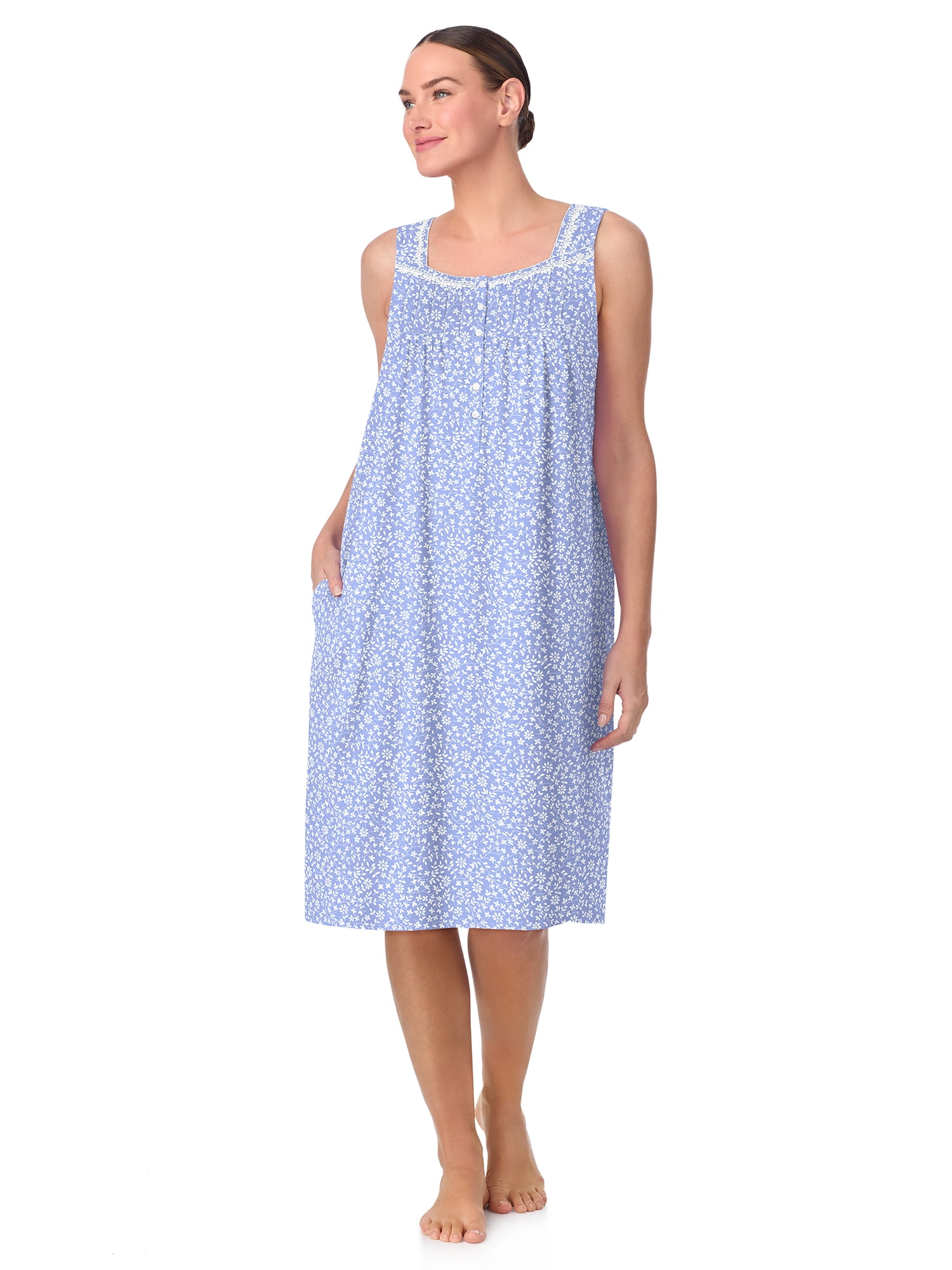 Aria Women's 100% Cotton Sleeveless 40" Nightgown, Sizes XS-5X ...
