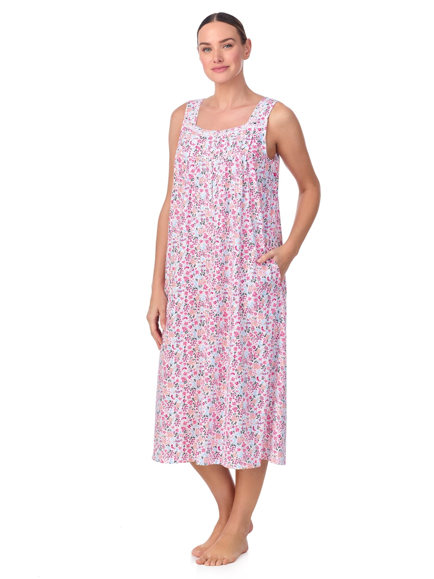 Aria Women's Sleeveless Long 100% Cotton Nightgown in 46", Sizes XS to ...