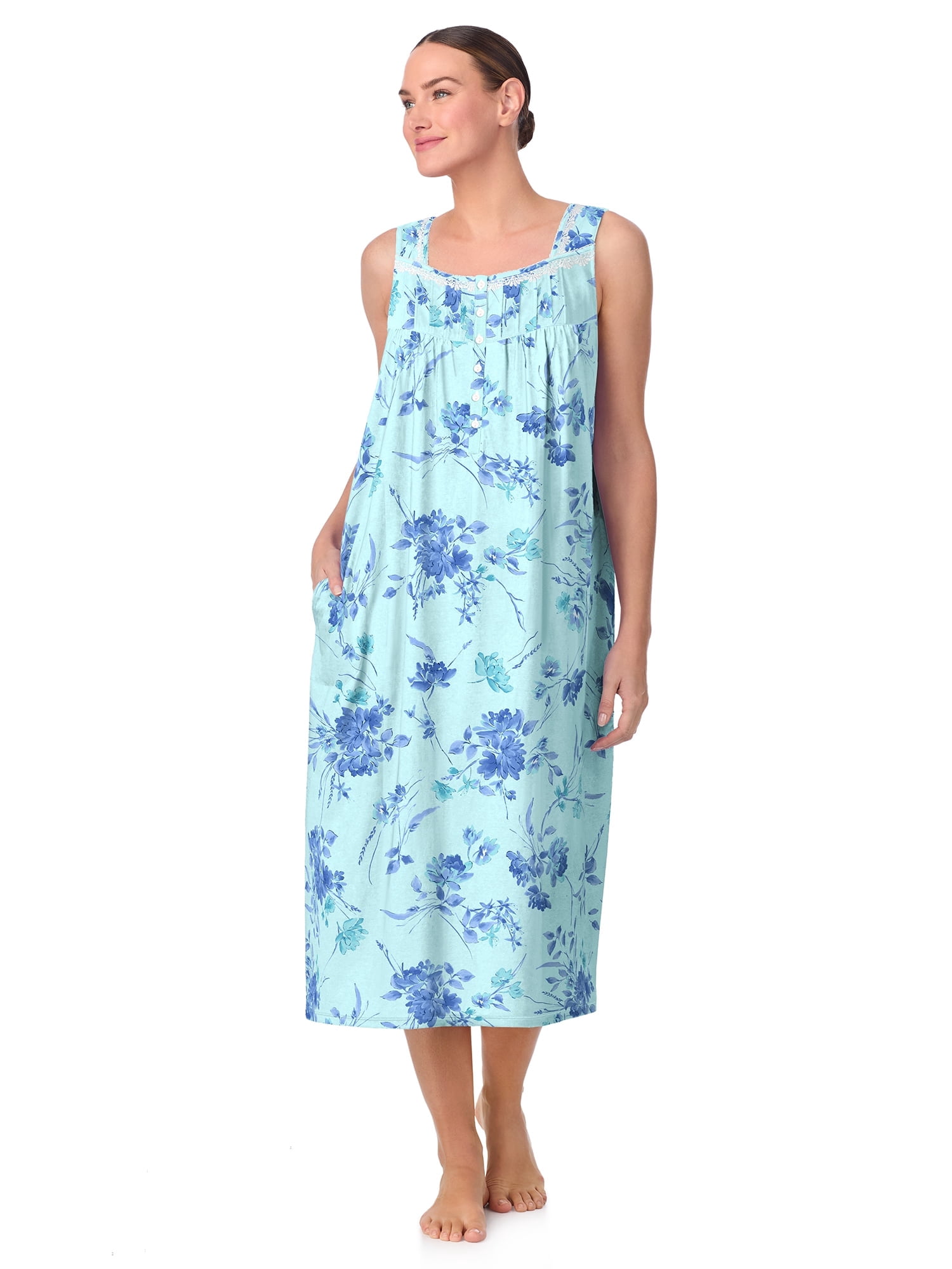 Aria Women's Sleeveless Long 100% Cotton Nightgown in 46", Sizes XS to ...