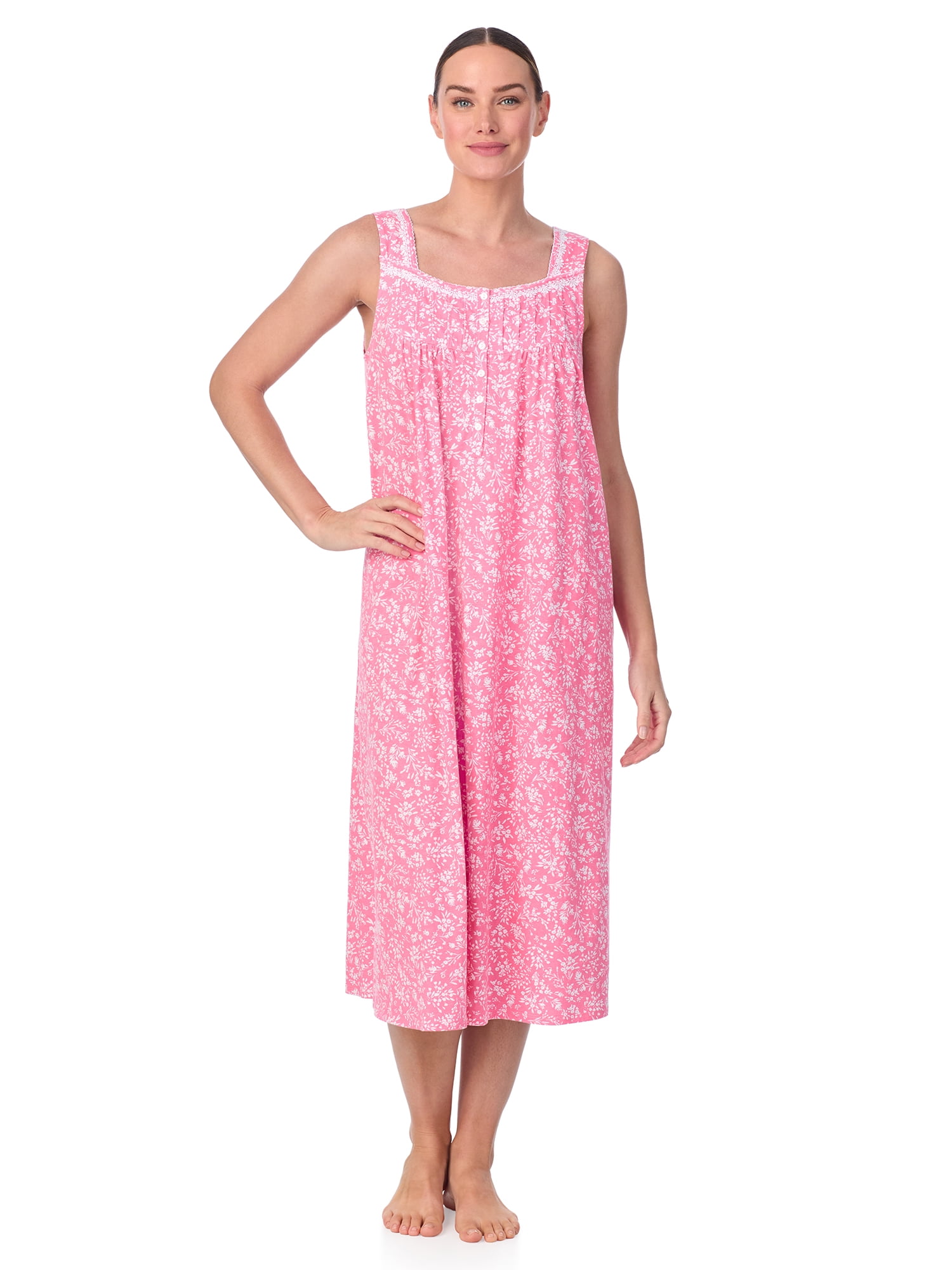 Aria Women's Sleeveless Long 100% Cotton Nightgown in 46", Sizes XS to ...