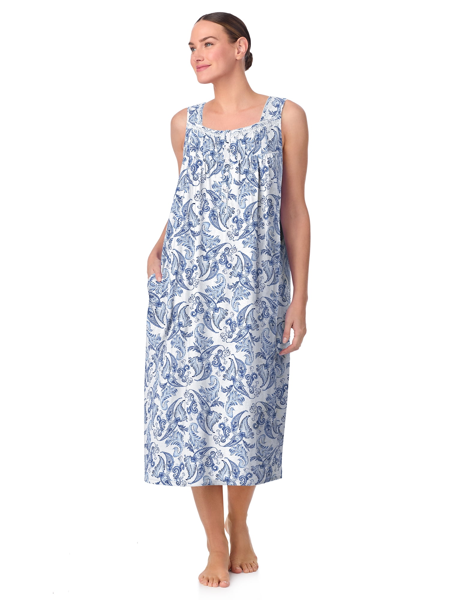 Aria Women's Sleeveless Long 100% Cotton Nightgown in 46", Sizes XS to ...