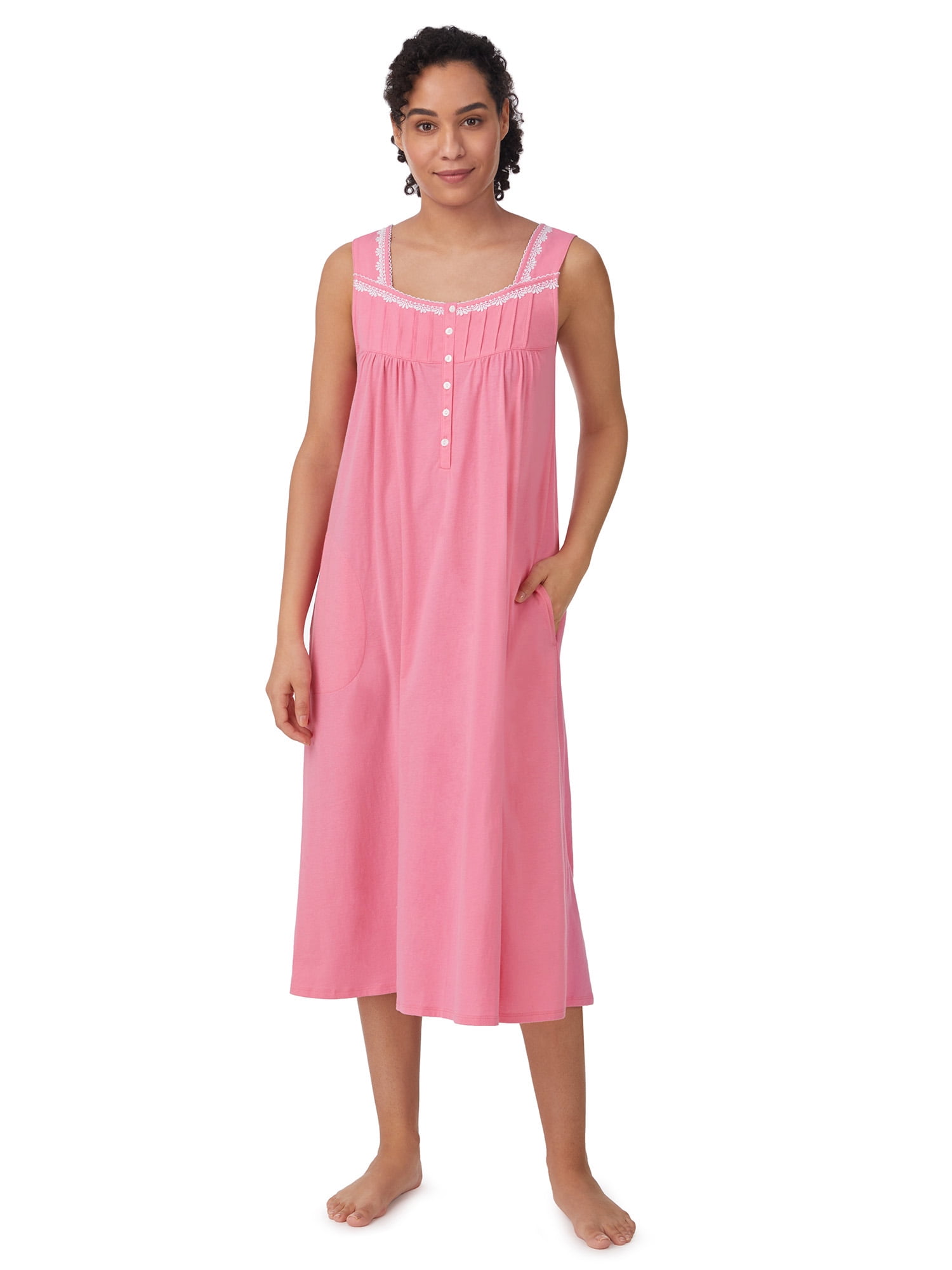 Aria women's 100% Cotton Nightgown - Sleeveless Long Nightie - Walmart.com