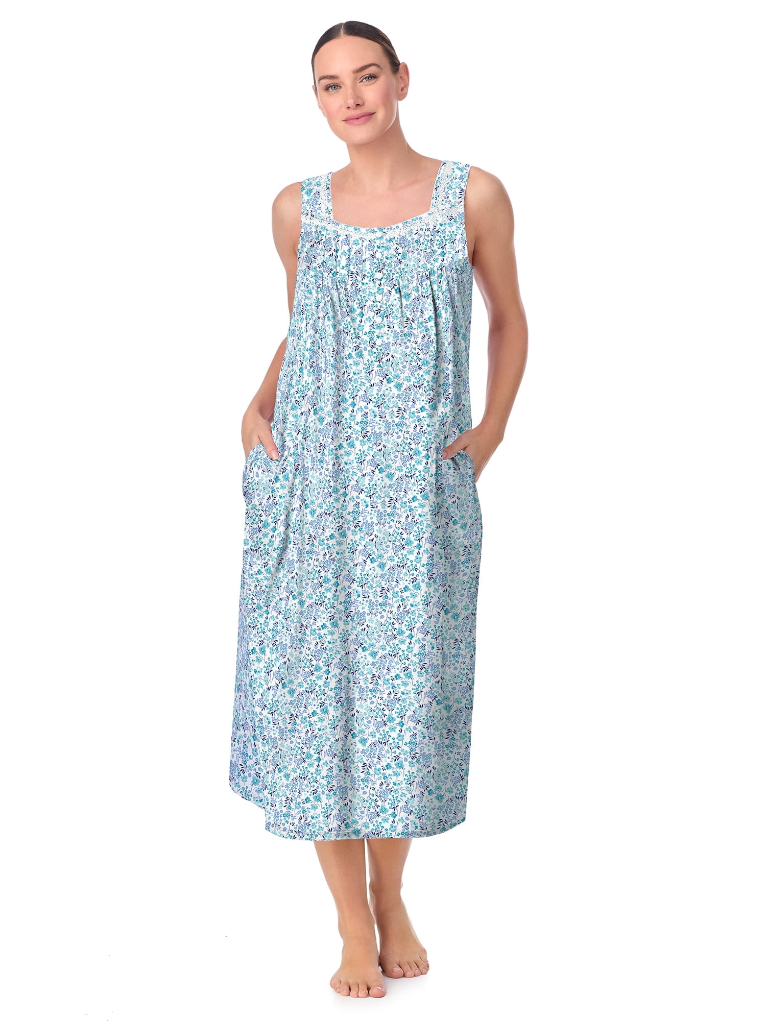 Aria Women's Sleeveless Long 100% Cotton Nightgown in 46", Sizes XS to ...