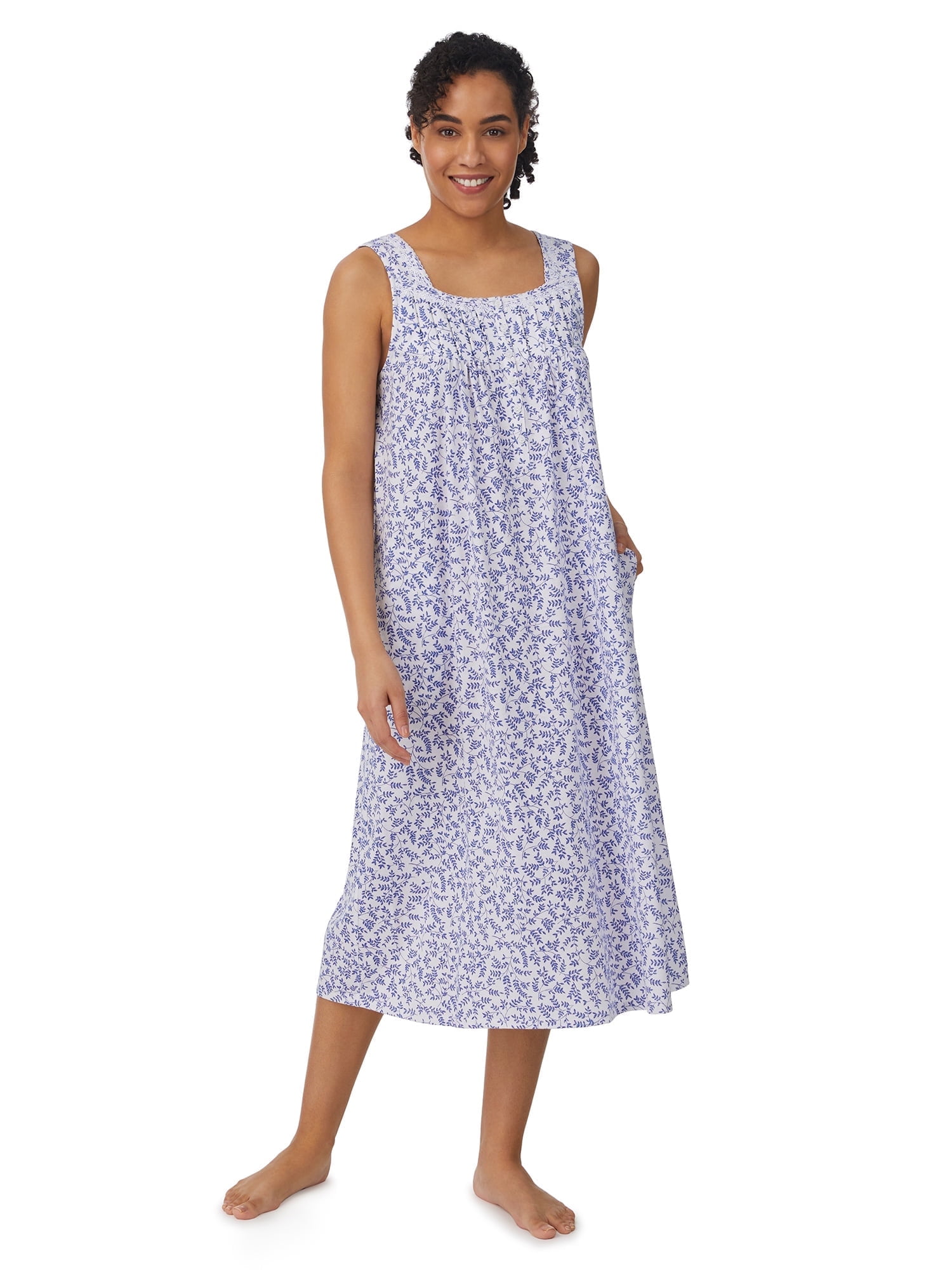 Aria Women's Sleeveless Long 100% Cotton Nightgown in 46", Sizes XS to ...