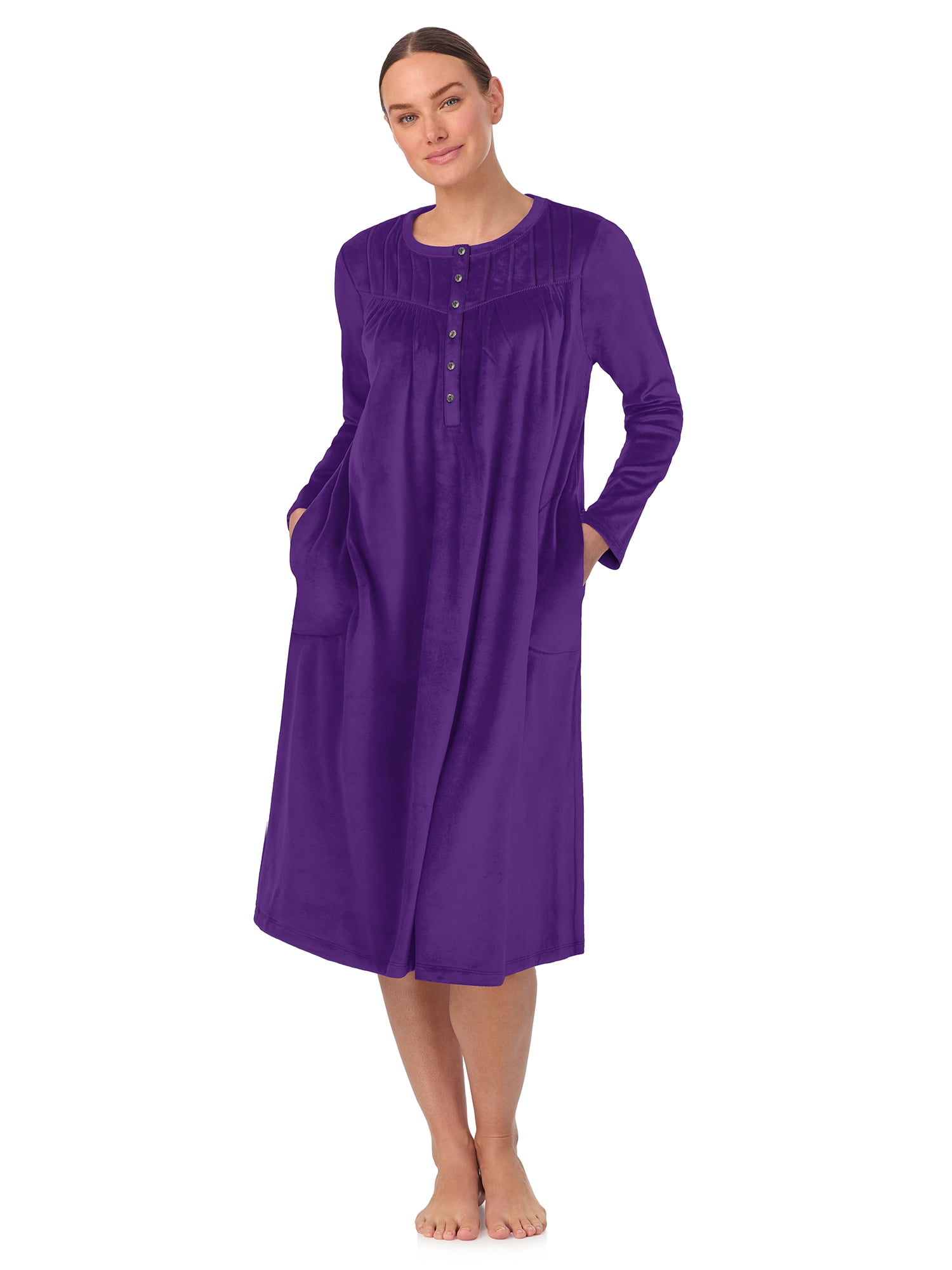 Aria Women’s Long Sleeve Strech Velour 44" Sleepwear Gown with Braided ...