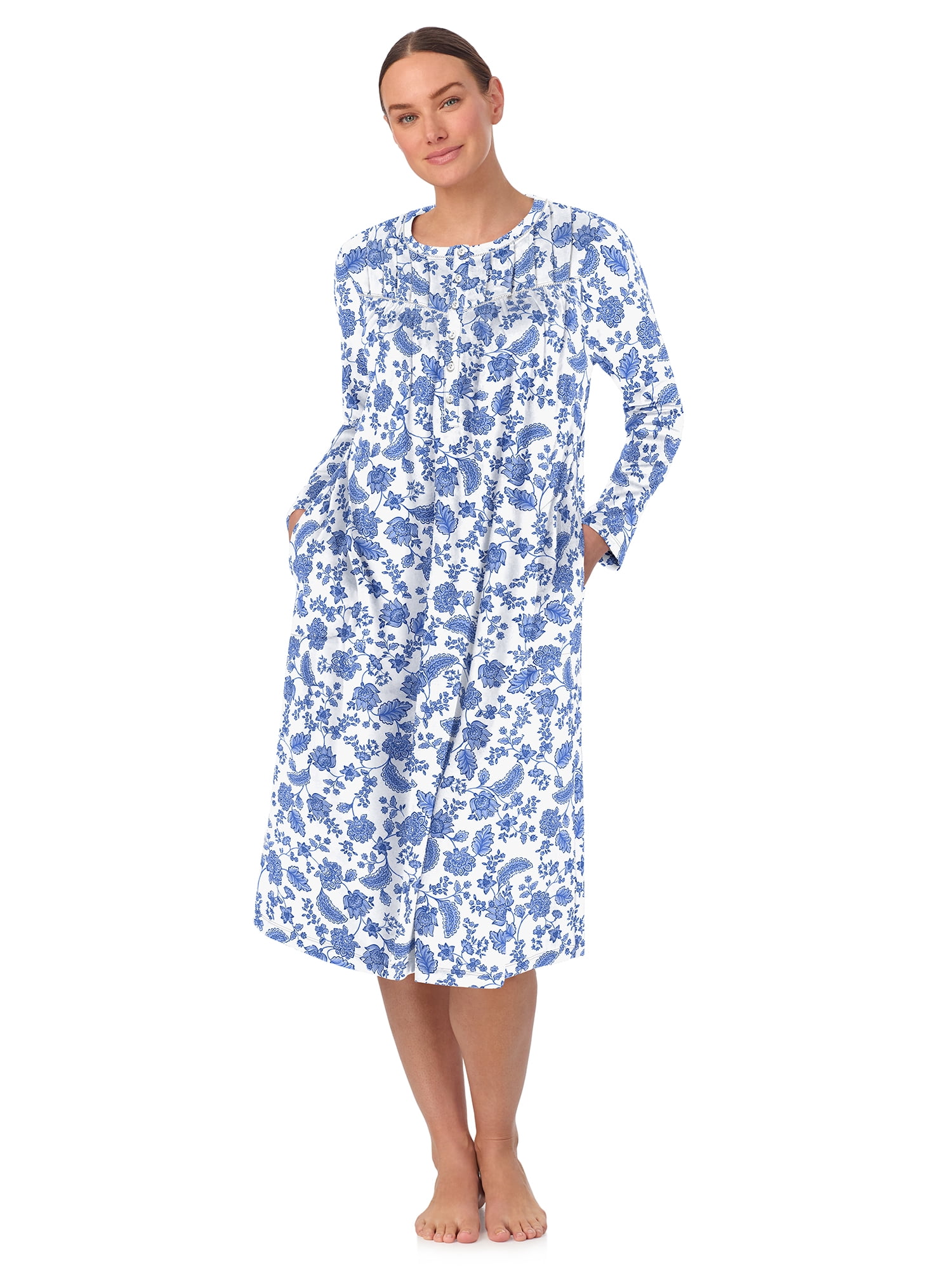 Aria Women’s Long Sleeve Strech Velour 44" Sleepwear Gown with Braided ...