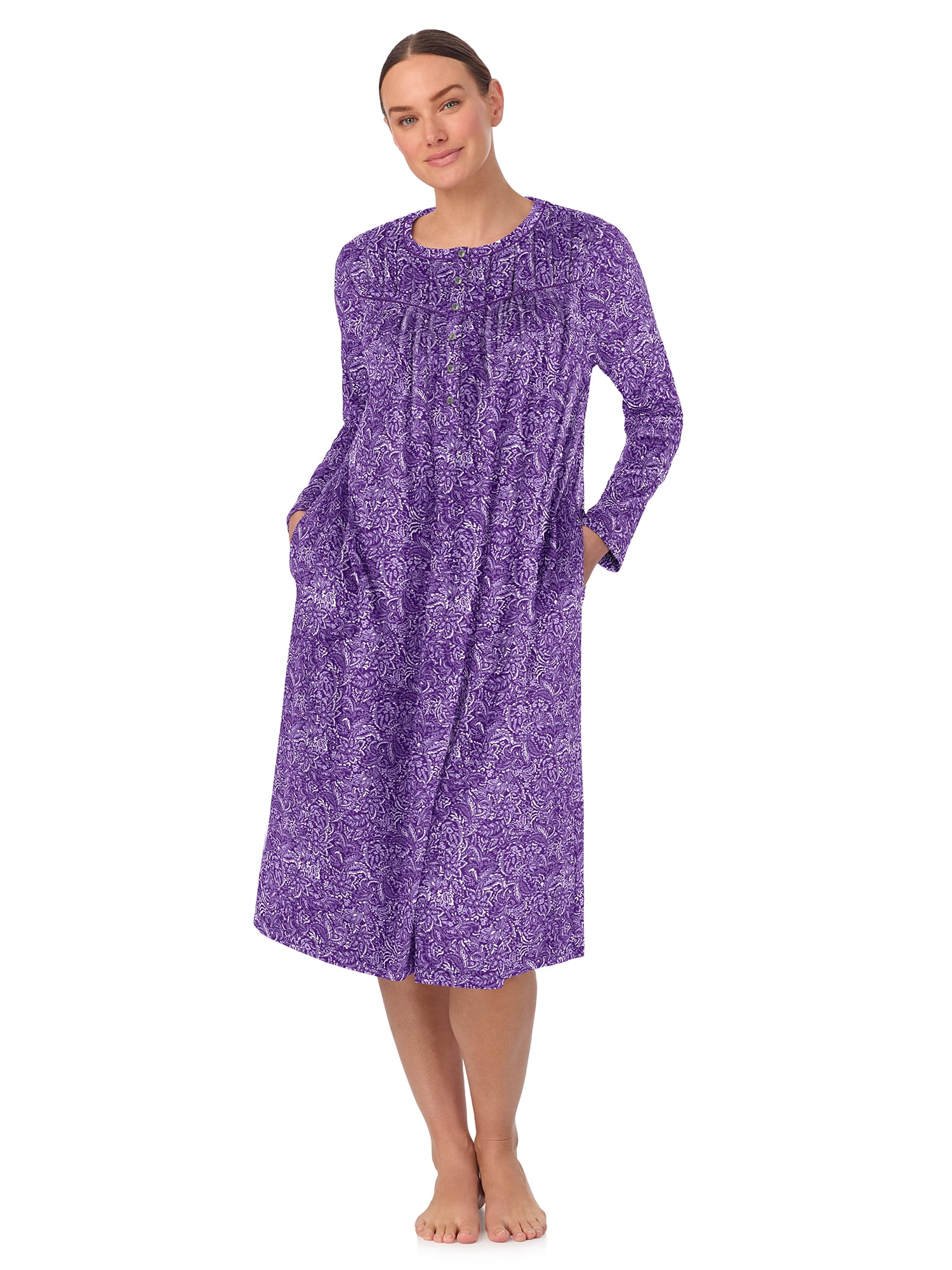 Aria Women’s Long Sleeve Strech Velour 44" Sleepwear Gown with Braided ...