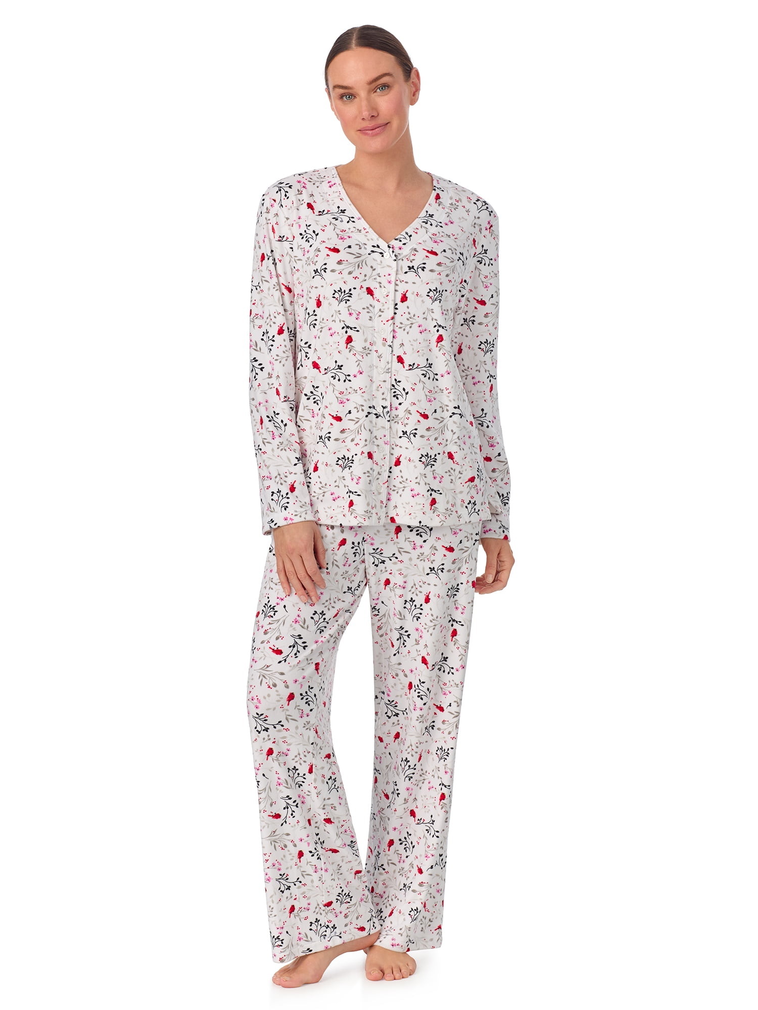 Aria Stretch Velour Long Sleeve V-Neck Pajama Set - Walmart.com