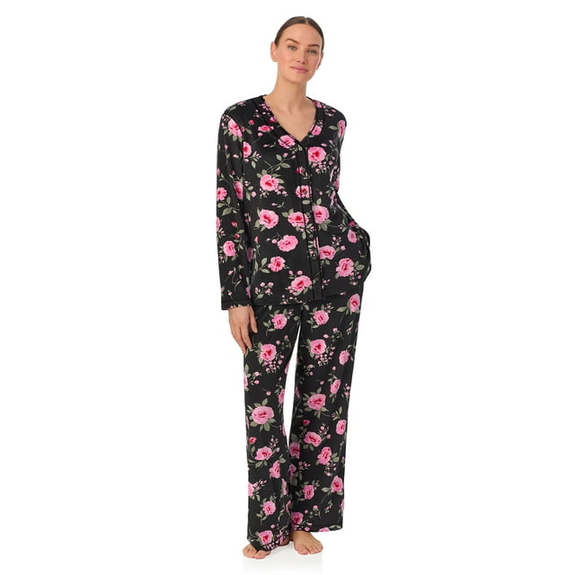 Aria Women's Stretch Velour Long Sleeve V-Neck Pajama Set, Sizes XS-5X ...