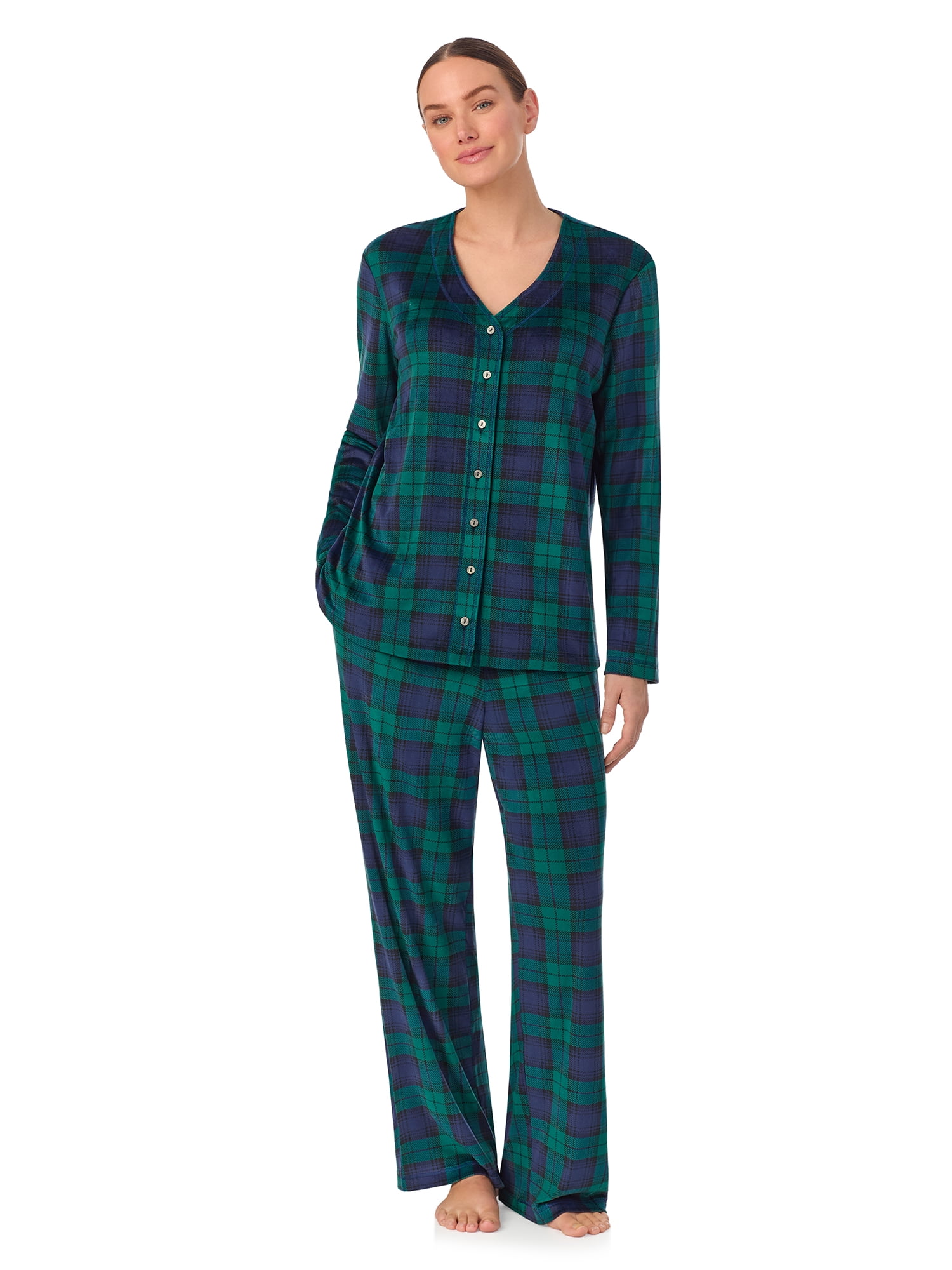 Aria Women's Stretch Velour Long Sleeve V-Neck Pajama Set, Sizes XS-5X ...