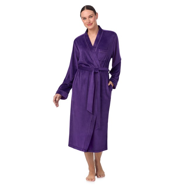 Aria Women's Stretch Velour Long Sleeve Wrap Sleepwear Robe with ...