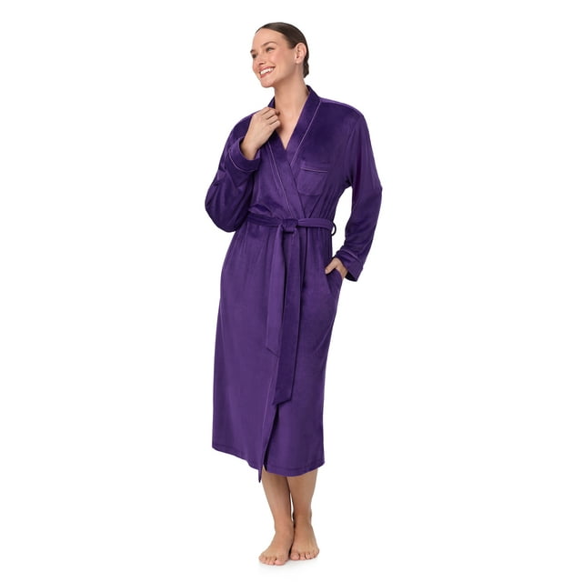 Aria Women's Stretch Velour Long Sleeve Wrap Sleepwear Robe with ...