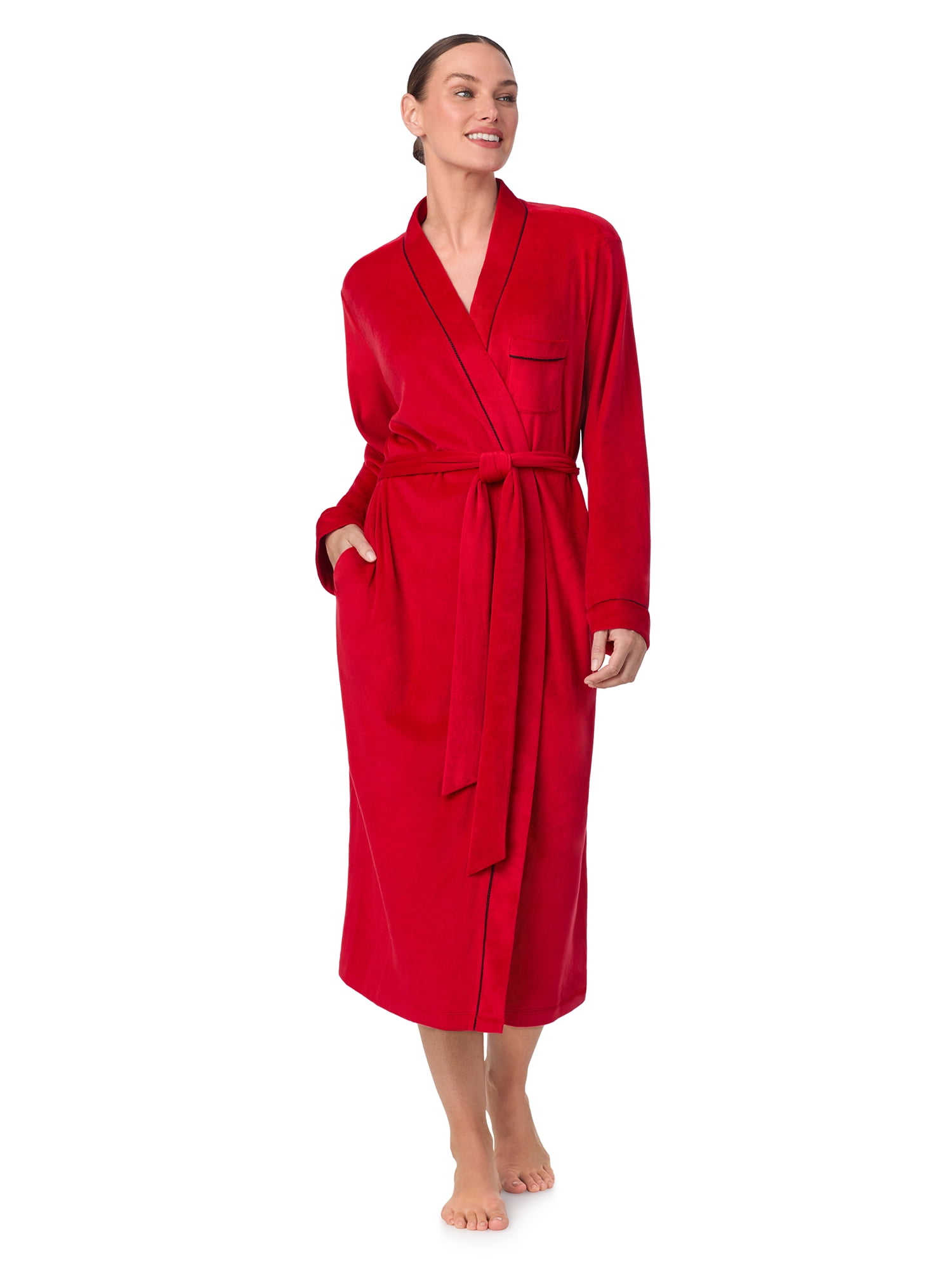 Aria Women's Stretch Velour Long Sleeve Wrap Sleepwear Robe with ...