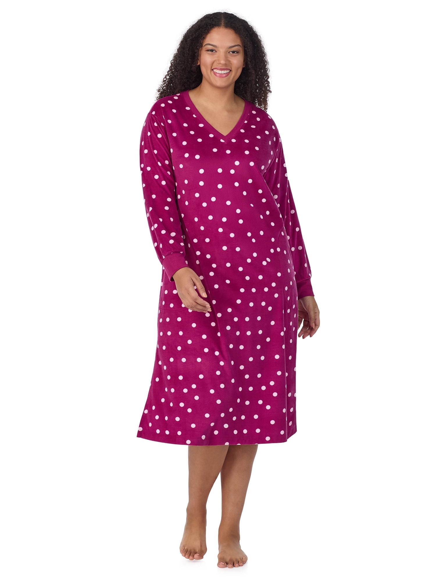 Aria Women’s Super-Soft Velour 46” Long Sleeve V-Neck Sleepwear Lounger ...