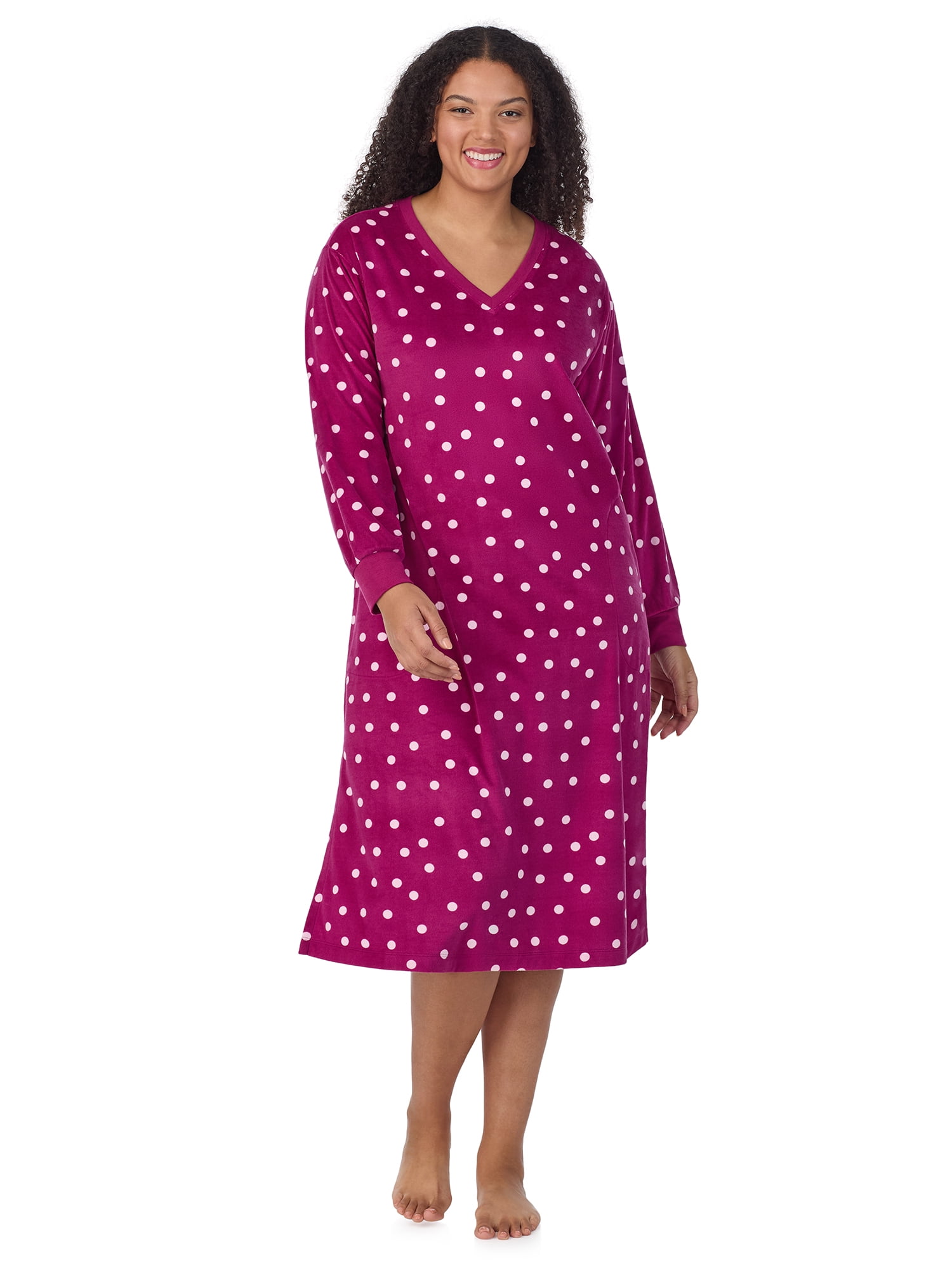 Aria Women’s Super-Soft Velour 46” Long Sleeve V-Neck Sleepwear Lounger ...