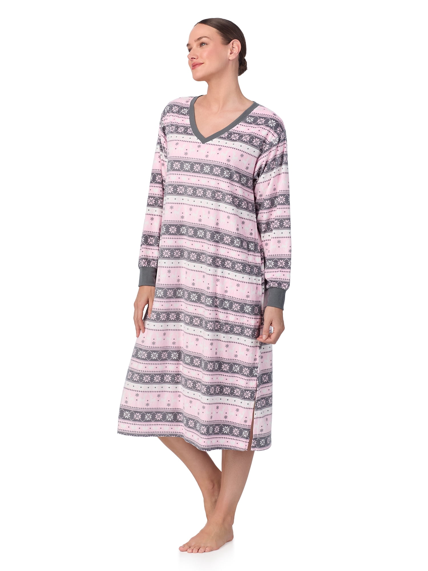 Aria Women’s Super-Soft Velour 46” Long Sleeve V-Neck Sleepwear Lounger ...