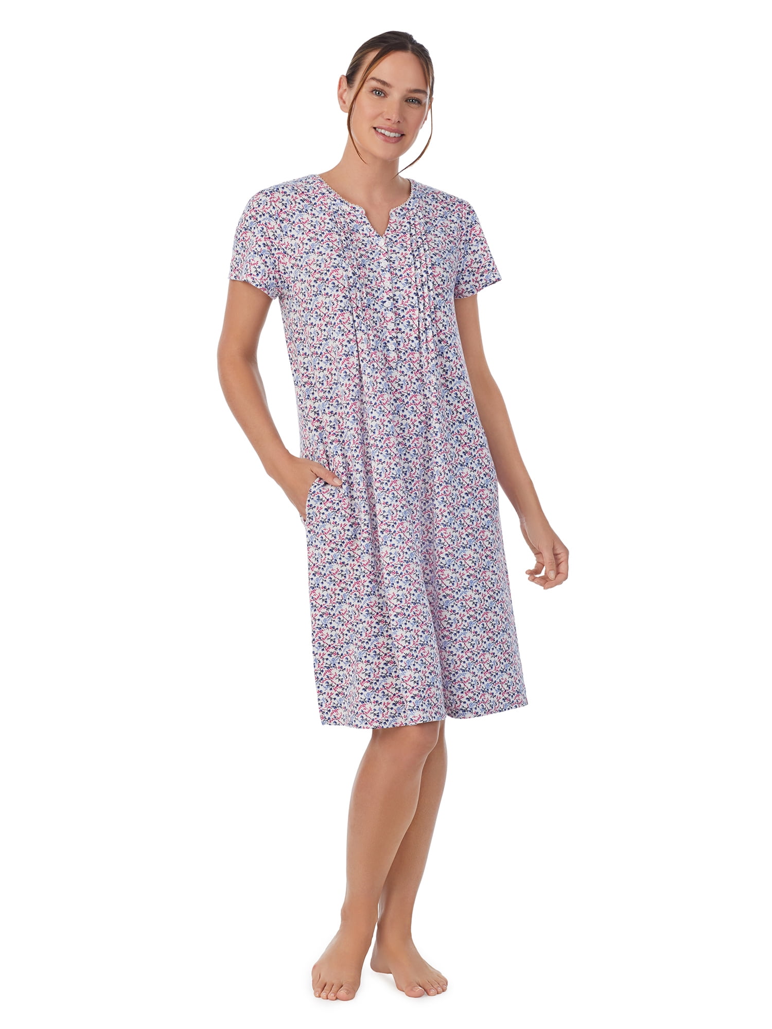 Aria Women's Plus Brushed Knit Nightgown with Pockets, Short Sleeve ...