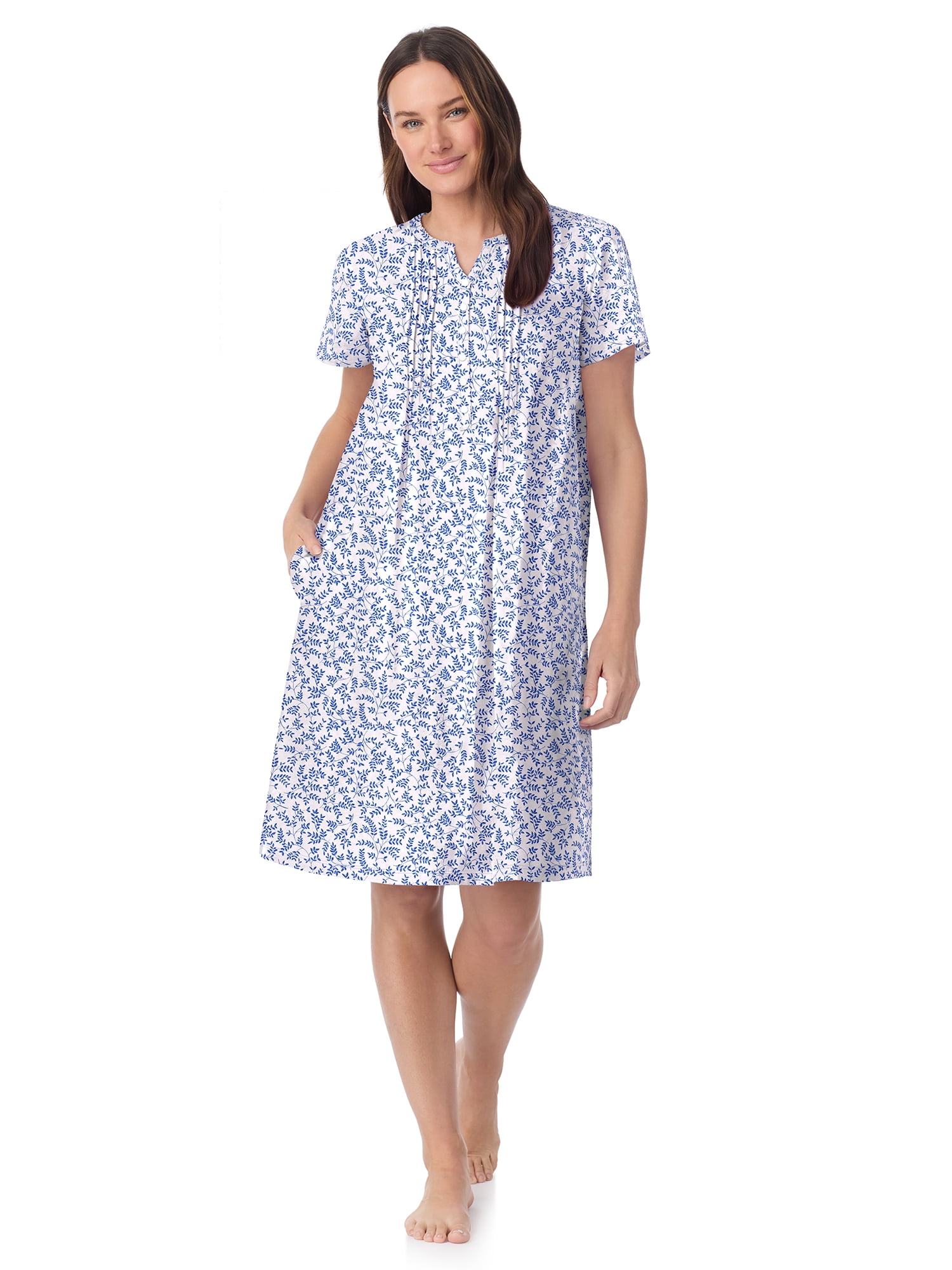 Aria Women’s Short Sleeve Split Neck Henley Cotton Nightgown 40”, Sizes ...