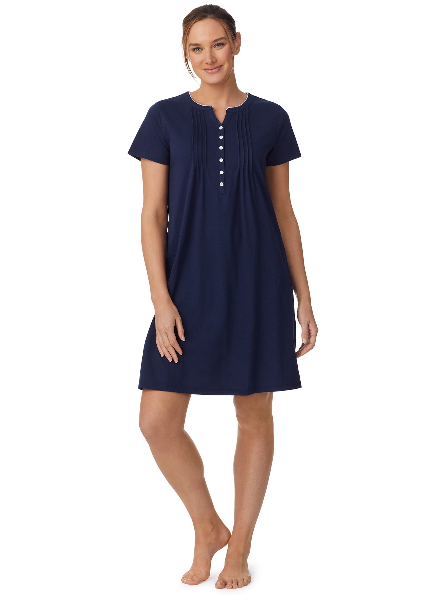 Aria Short Sleeve Split Neck Henley Nightgown - Walmart.com