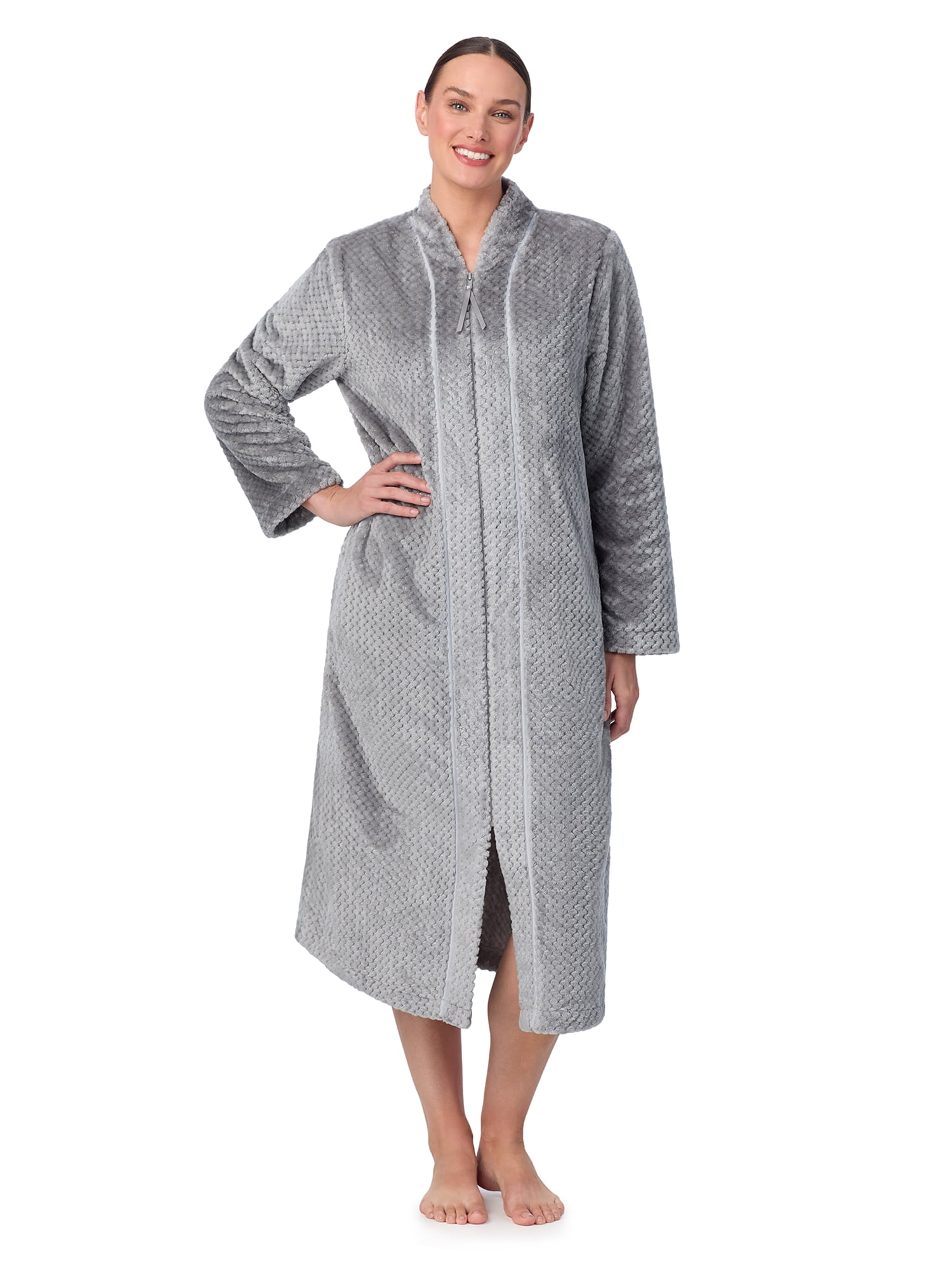 Aria Plush Chenille Robe - Long Sleeve Zip Front - Walmart.com