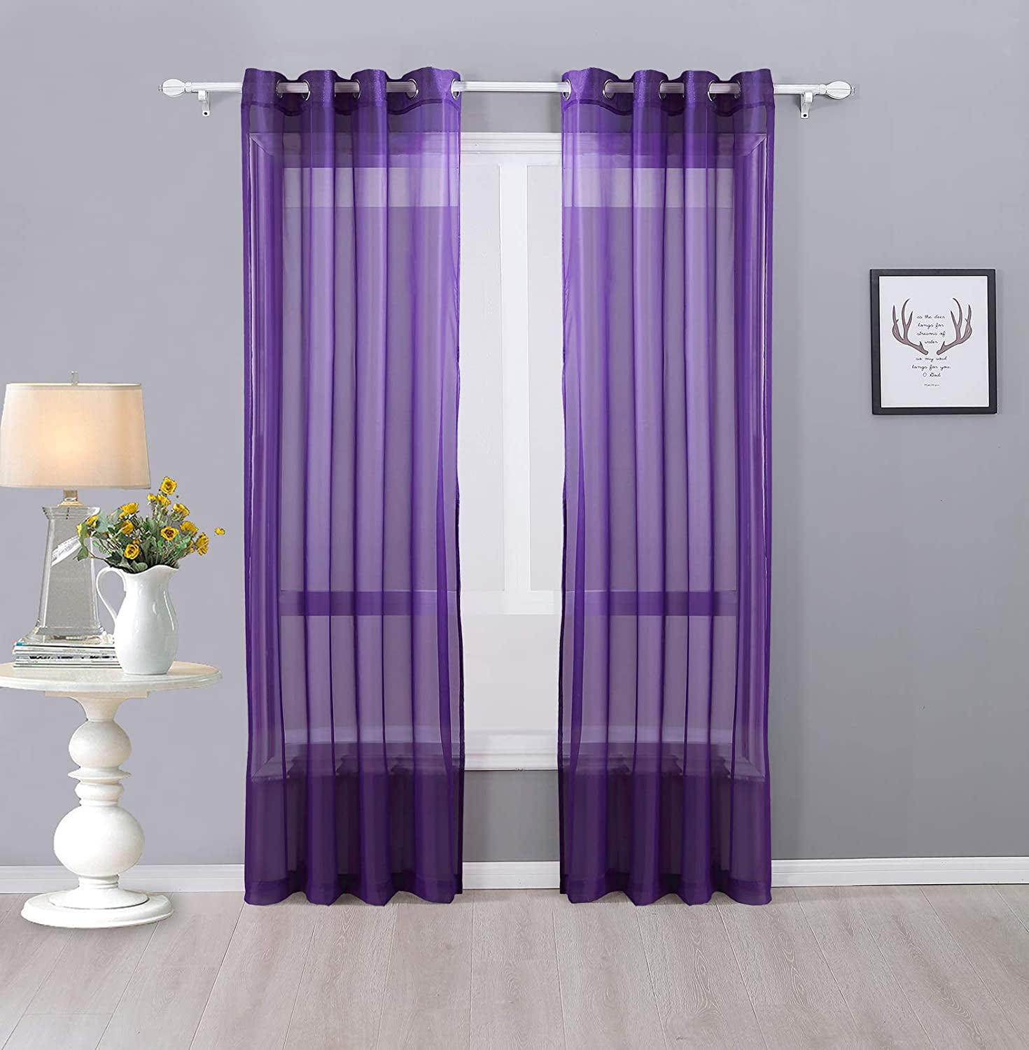 Ariana 2 Piece Sheer Voile Fully Stitched Window Panel Curtain Drape Set with Grommets (95 ...