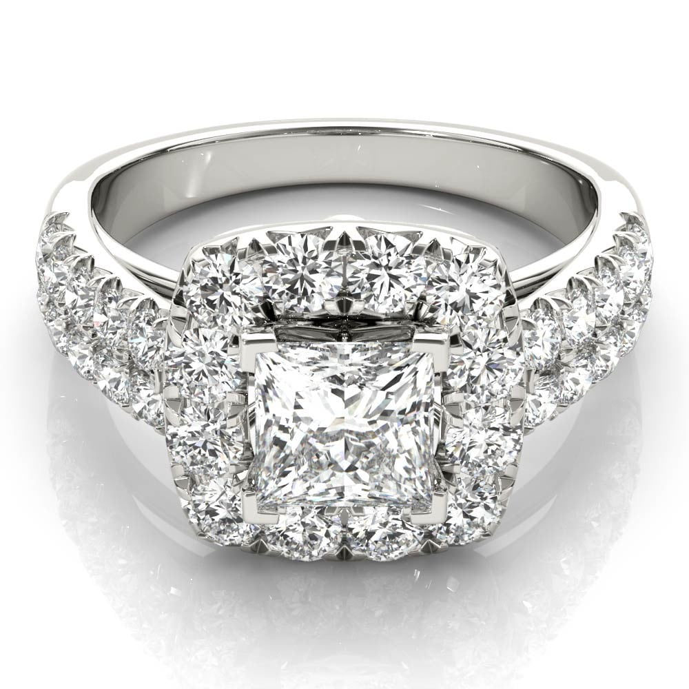 Ariana Jewel 1.8 Ct Princess Cut Halo Diamond Ring for Her - 14K White ...
