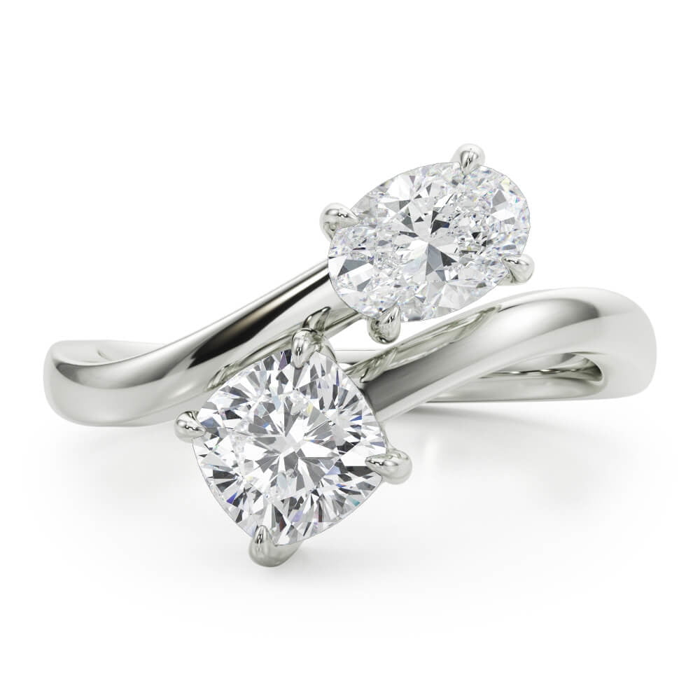 Ariana Jewel 1.84 Ct Cushion Cut 2 Stone Bypass Engagement Ring for ...