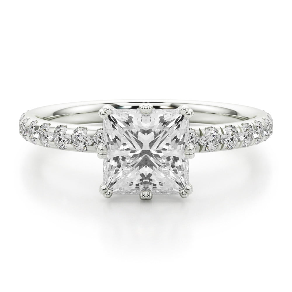Ariana Jewel 1.9 Ct Princess Cut Solitaire with Accent Diamond Ring ...