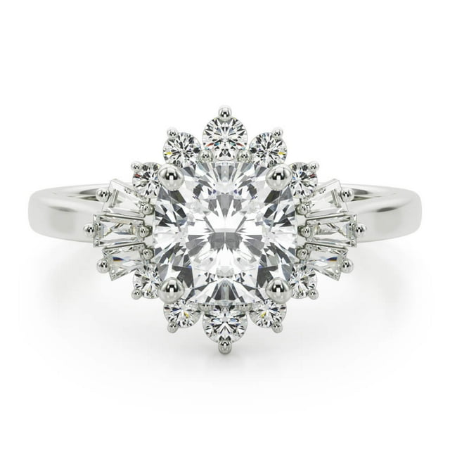 Ariana Jewel 2 Ct Cushion Cut Floral Halo Diamond Rings for Women's ...