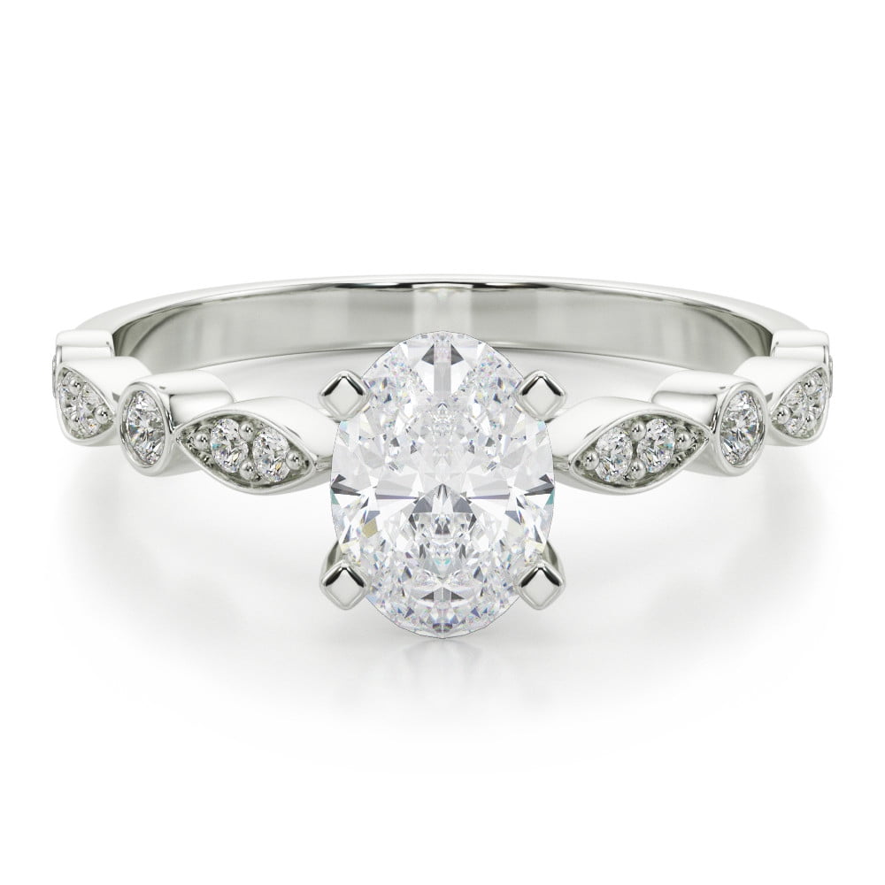 Ariana Jewel 2 Ct Oval Cut Solitaire with Accent Diamonds - 14K White ...