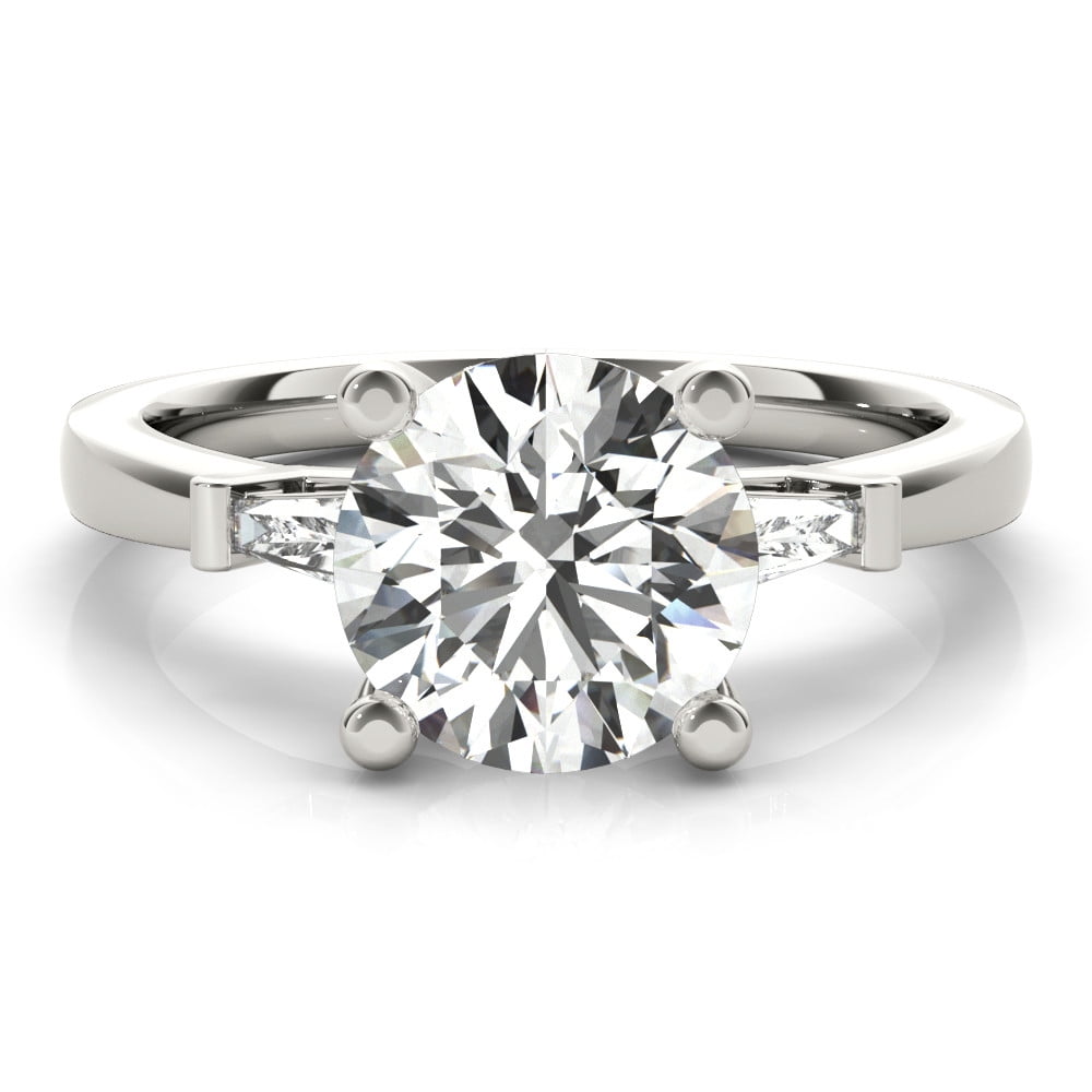Ariana Jewel 2 Ct Round Cut Solitaire with Accent Diamonds - Three-Stone Engagement and Wedding ...