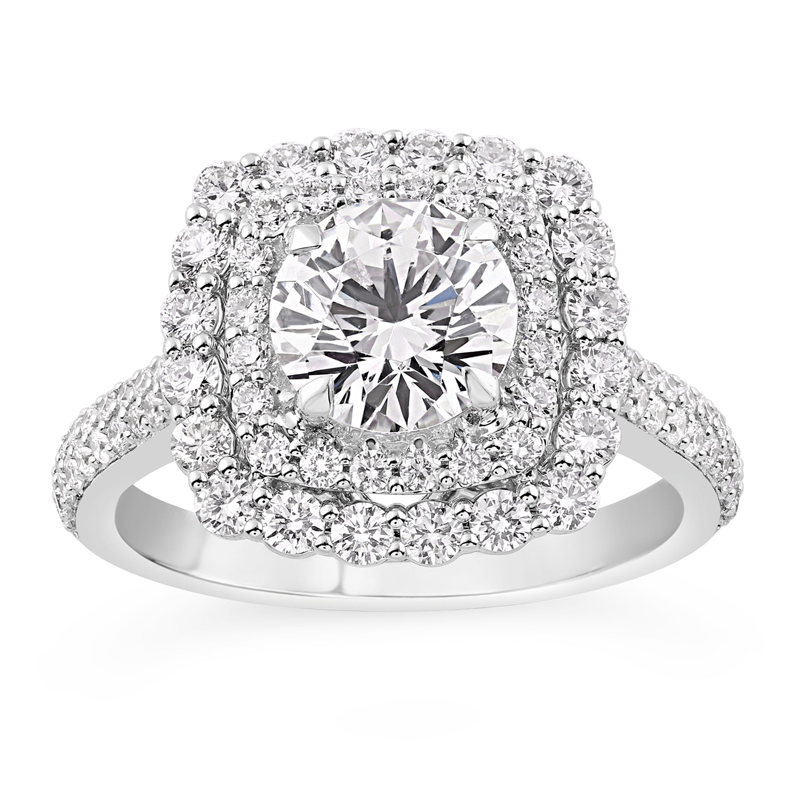 Ariana Jewel Lab Created Round Cut 1.9 Ct Diamond Ring - 14k White Gold Plated Double Halo Prong ...