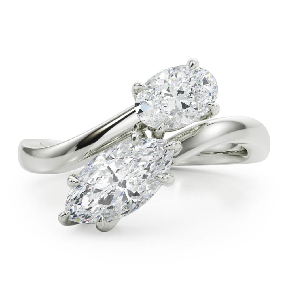 Ariana Jewelry 2.01 Ct Marquise Cut Bypass 2 Stone Engagement Ring - Moissanite Moissanite - 14K ...