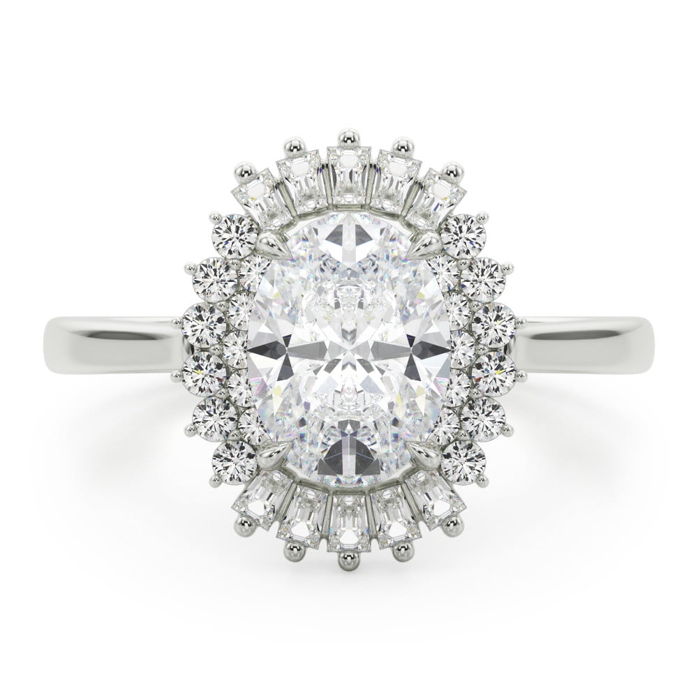Ariana Jewelry 2.22 Ct Oval Cut Sunburst Moissanite Ring for Her - 14K White Gold Plated ...