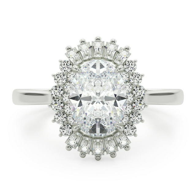 Ariana Jewelry 2.22 Ct Oval Cut Sunburst Moissanite Ring for Her - 14K White Gold Plated ...