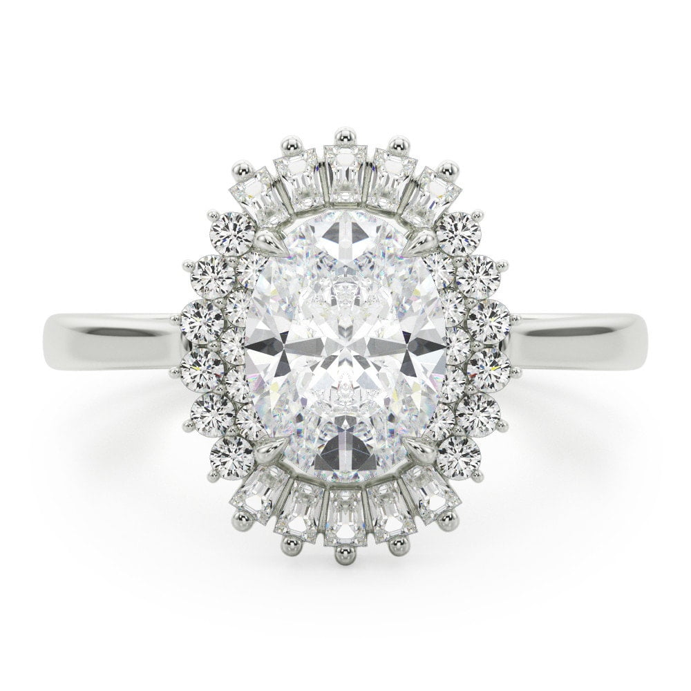 Ariana Jewelry 2.22 Ct Oval Cut Sunburst Moissanite Ring for Her - 14K White Gold Plated ...