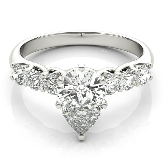 Ariana Jewelry 2.22 Ct Pear Cut Solitaire with Accent Moissanite Ring - Seven Stone Split Shank ...