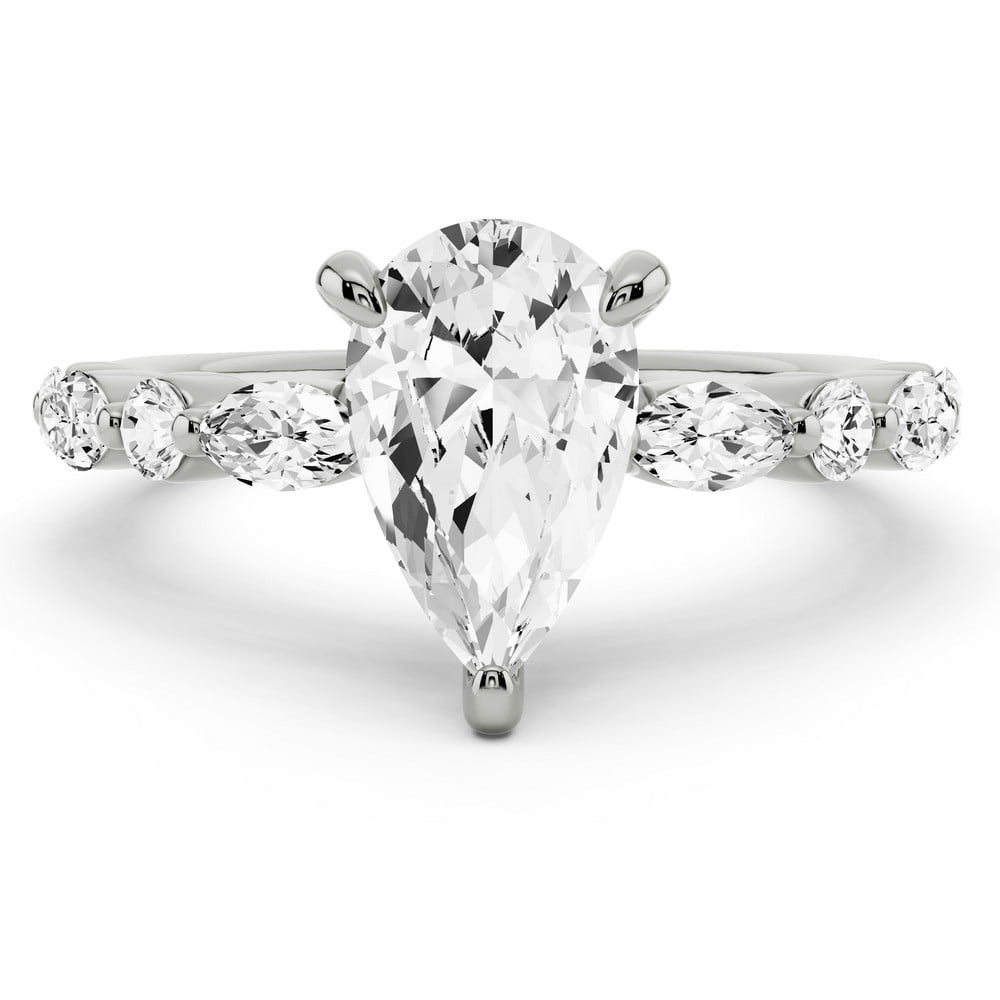 Ariana Jewelry 2.22 Ct Pear Cut Solitaire Engagement Rings - 14K White Gold Plated Moissanite ...