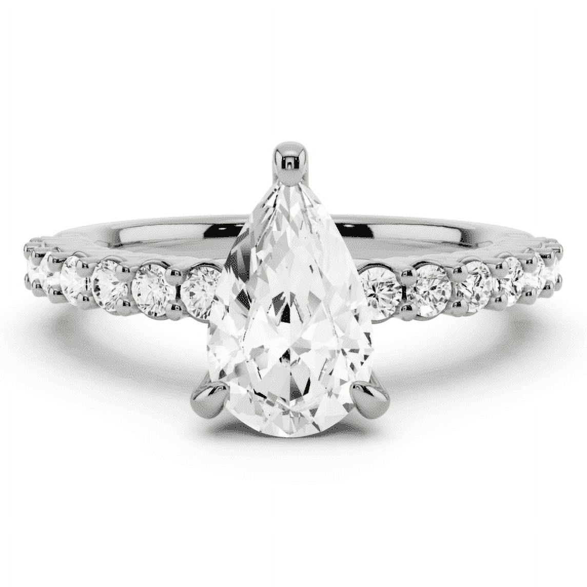 Ariana Jewelry Bridal Pear Cut Moissanite Ring - 14K White Gold Plated Solitaire With Accent ...