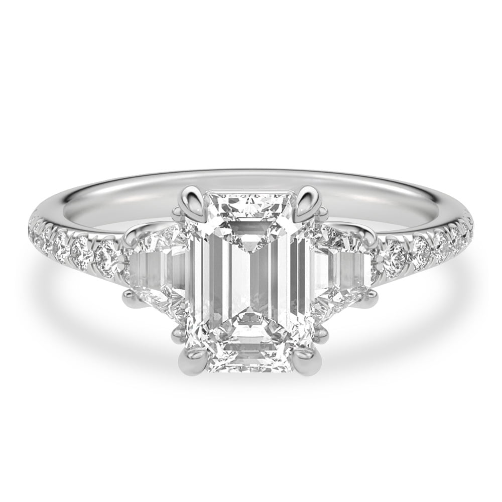Ariana Jewelry Elegant 14K White Gold Plated 2.22 Ct Emerald Cut Engagement Wedding Trilogy Ring ...