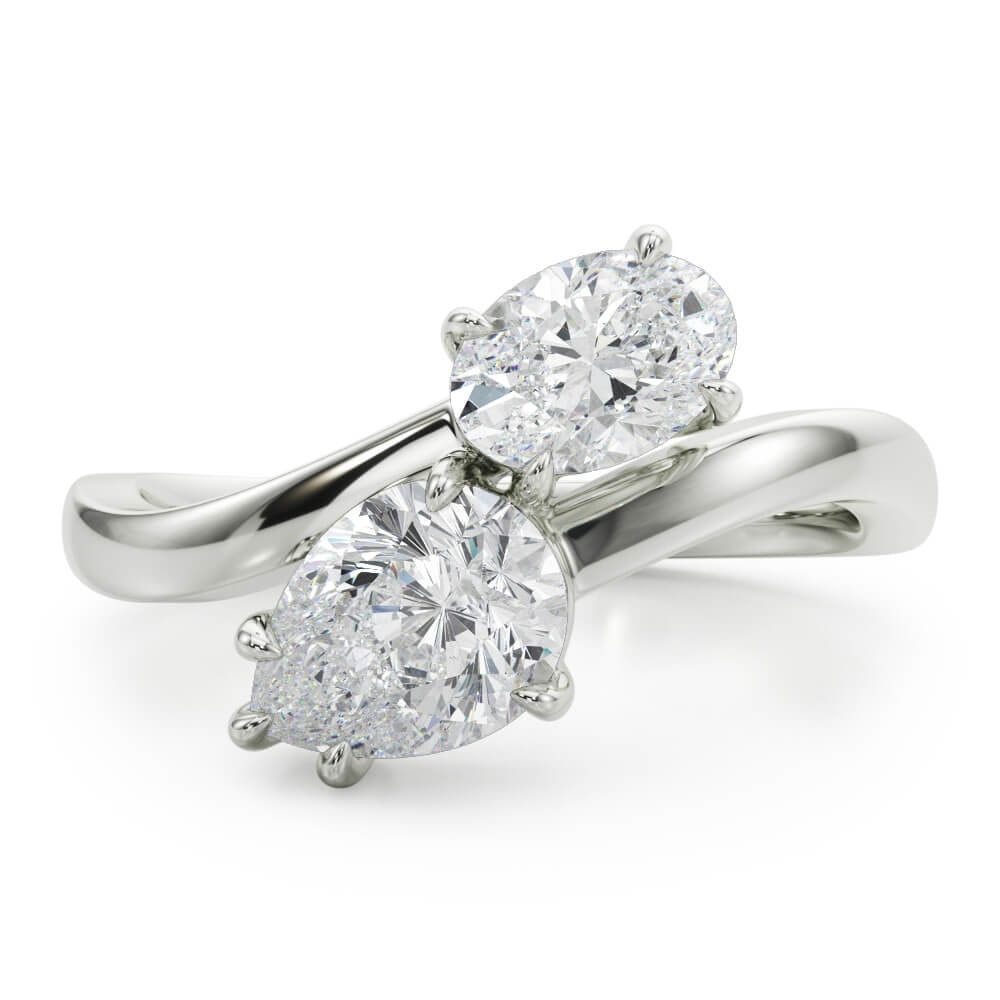 Ariana Jewelry Pear Cut Bypass 2 Stone Engagement Wedding Rings for her ...