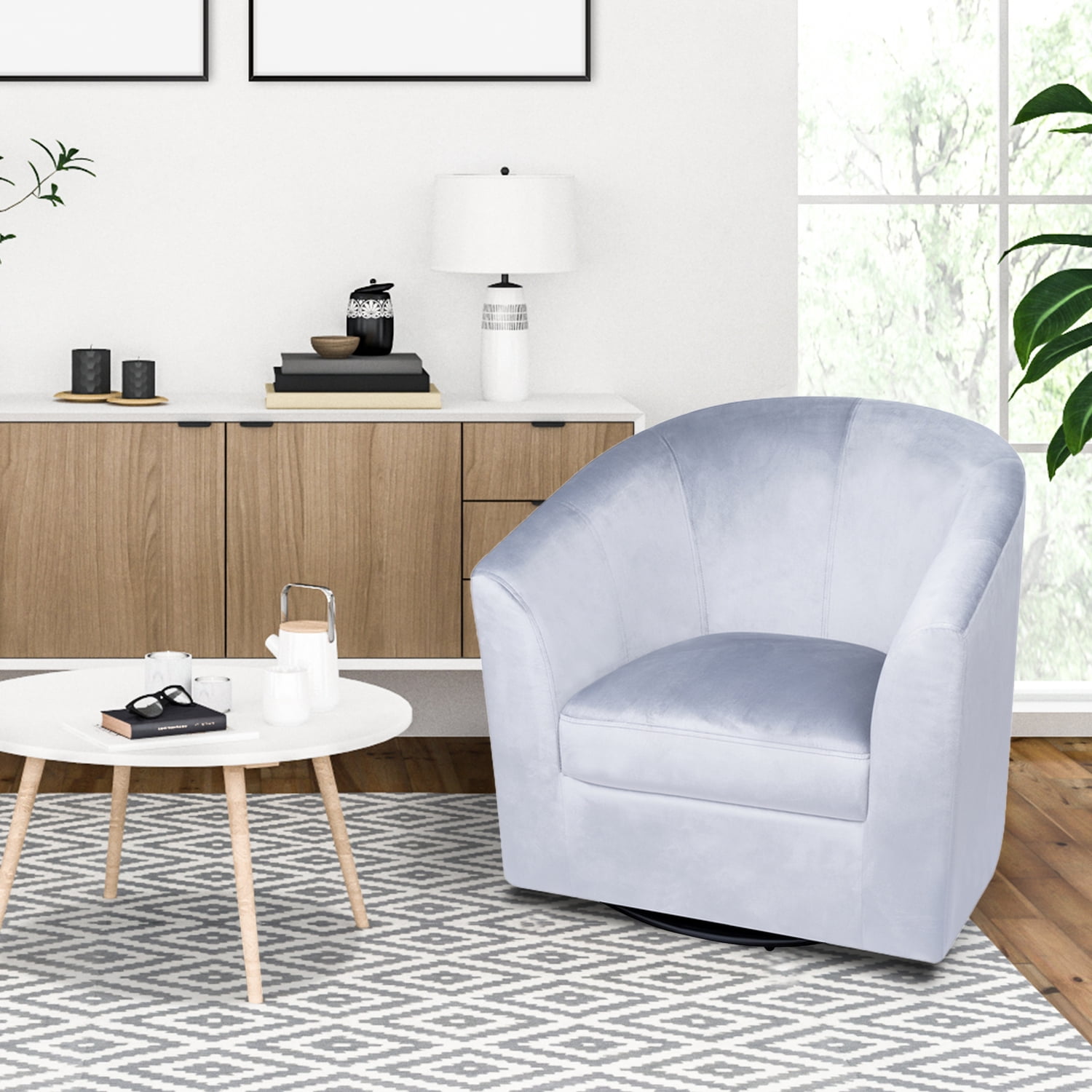 Ariana Swivel Barrel Accent Chair-Color:Gray,Fabric:Microfiber ...